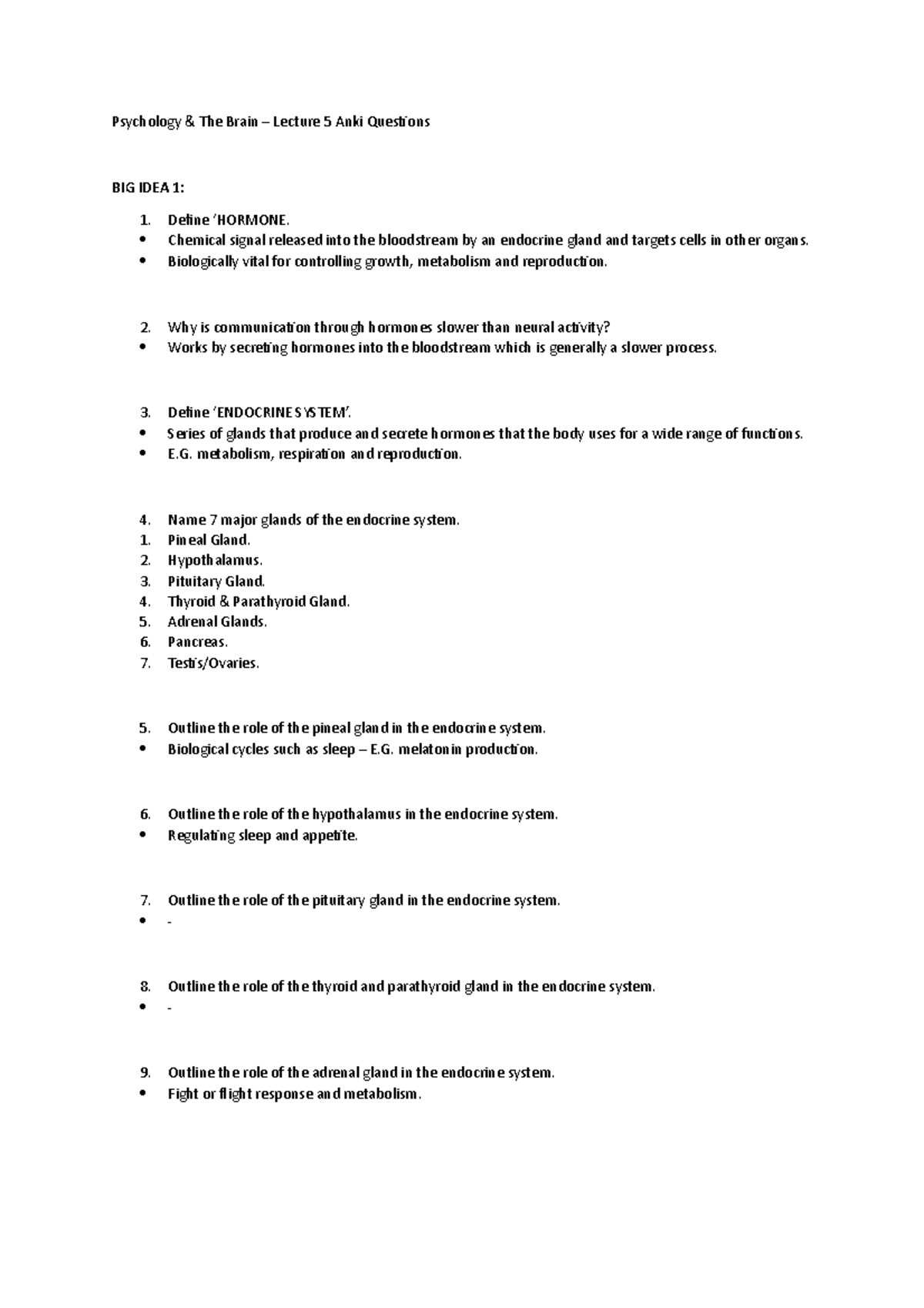 Psychology & The Brain Lecture 5 - Anki Questions - Psychology & The ...