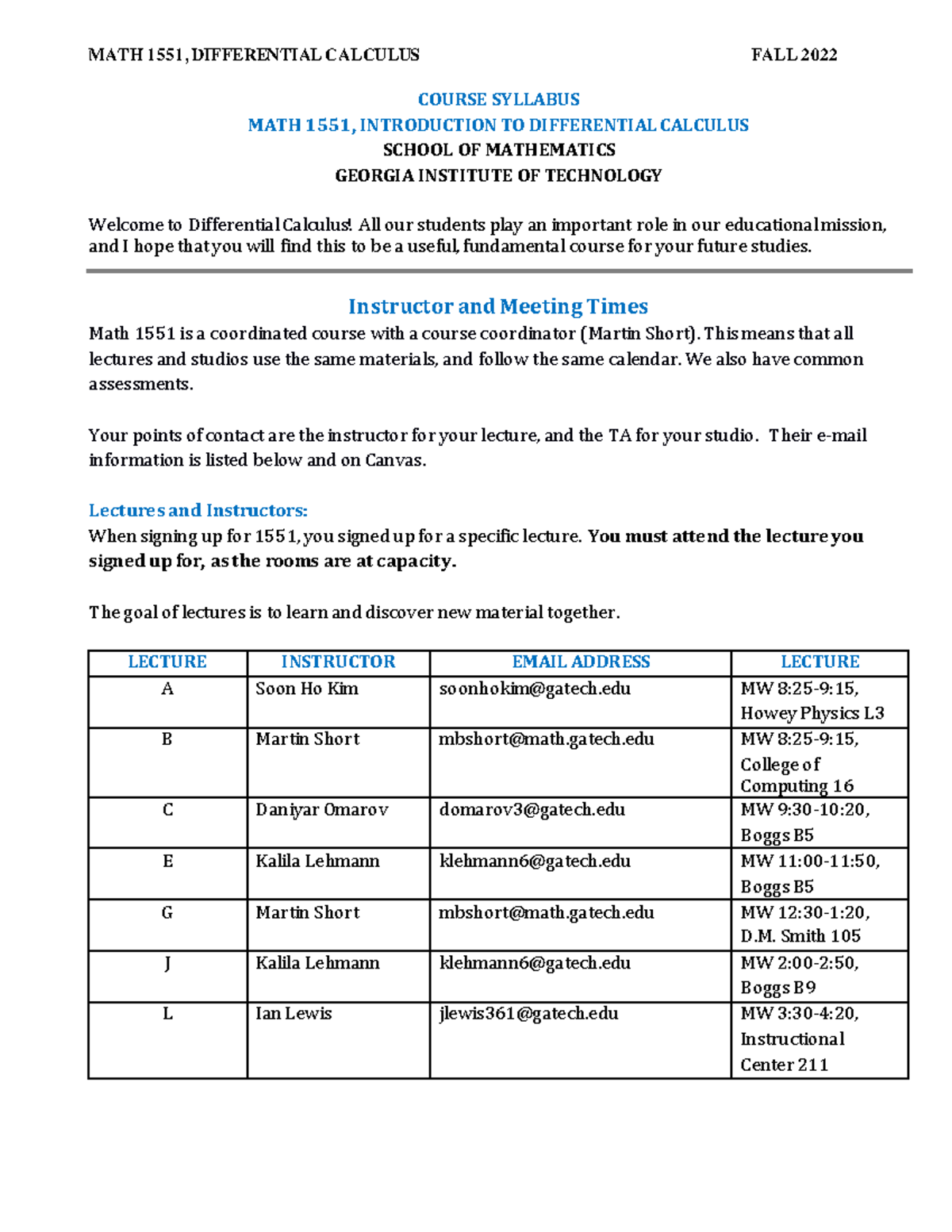 1551 syllabus 2022 - COURSE SYLLABUS MATH 1551, INTRODUCTION TO ...