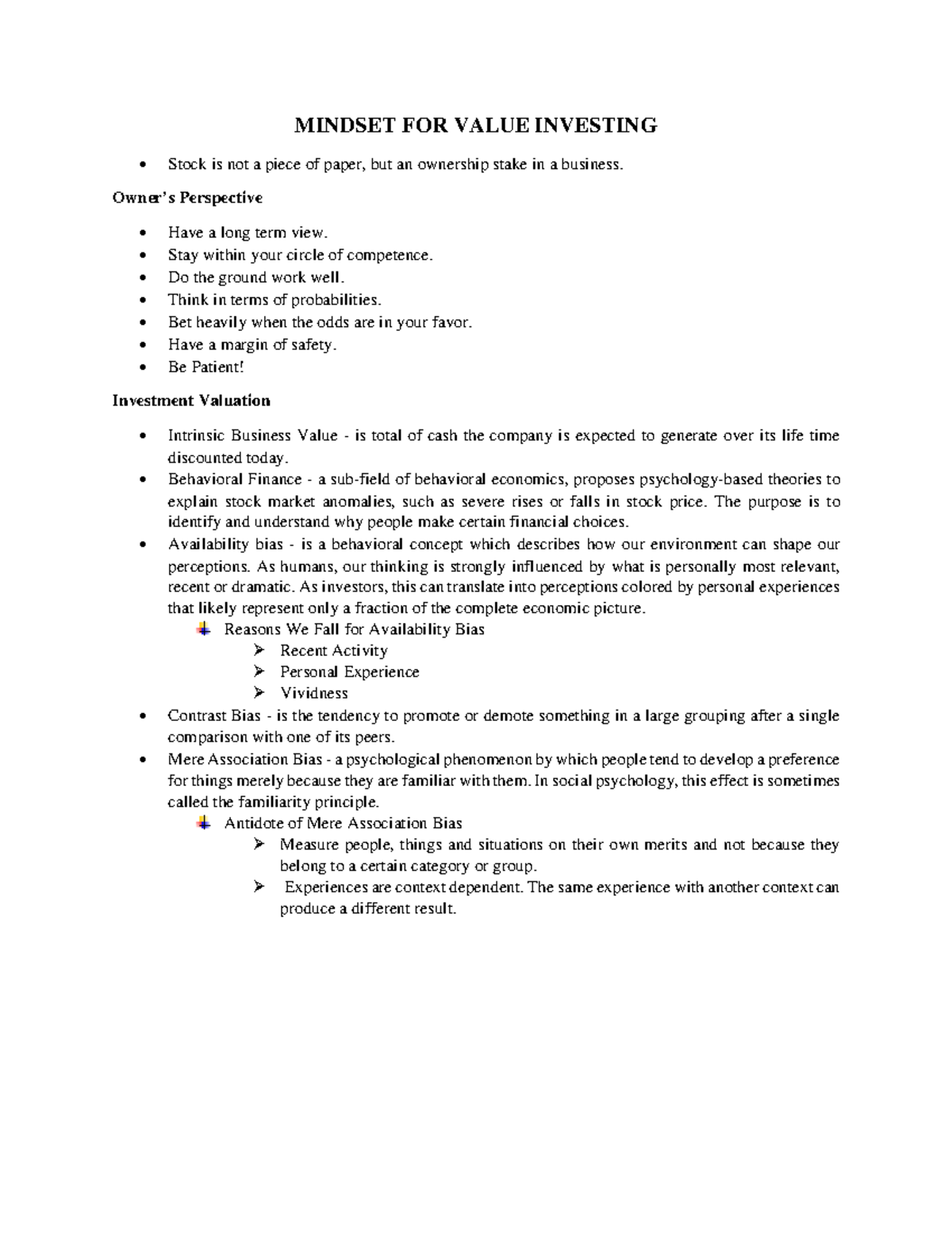 Mindset For Value Investing Mindset For Value Investing Stock Is Not