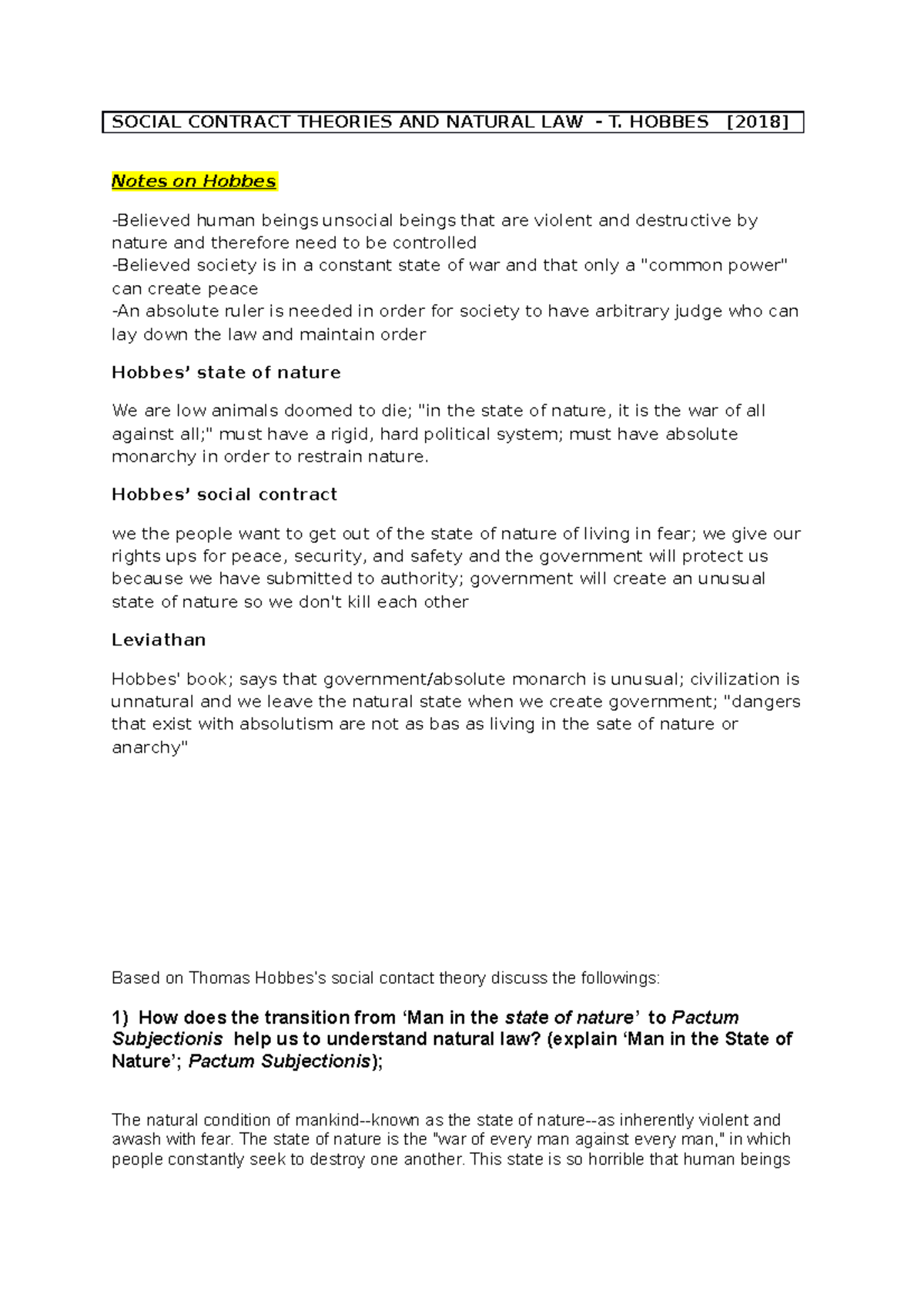 Tuto juris social contract - SOCIAL CONTRACT THEORIES AND NATURAL LAW ...