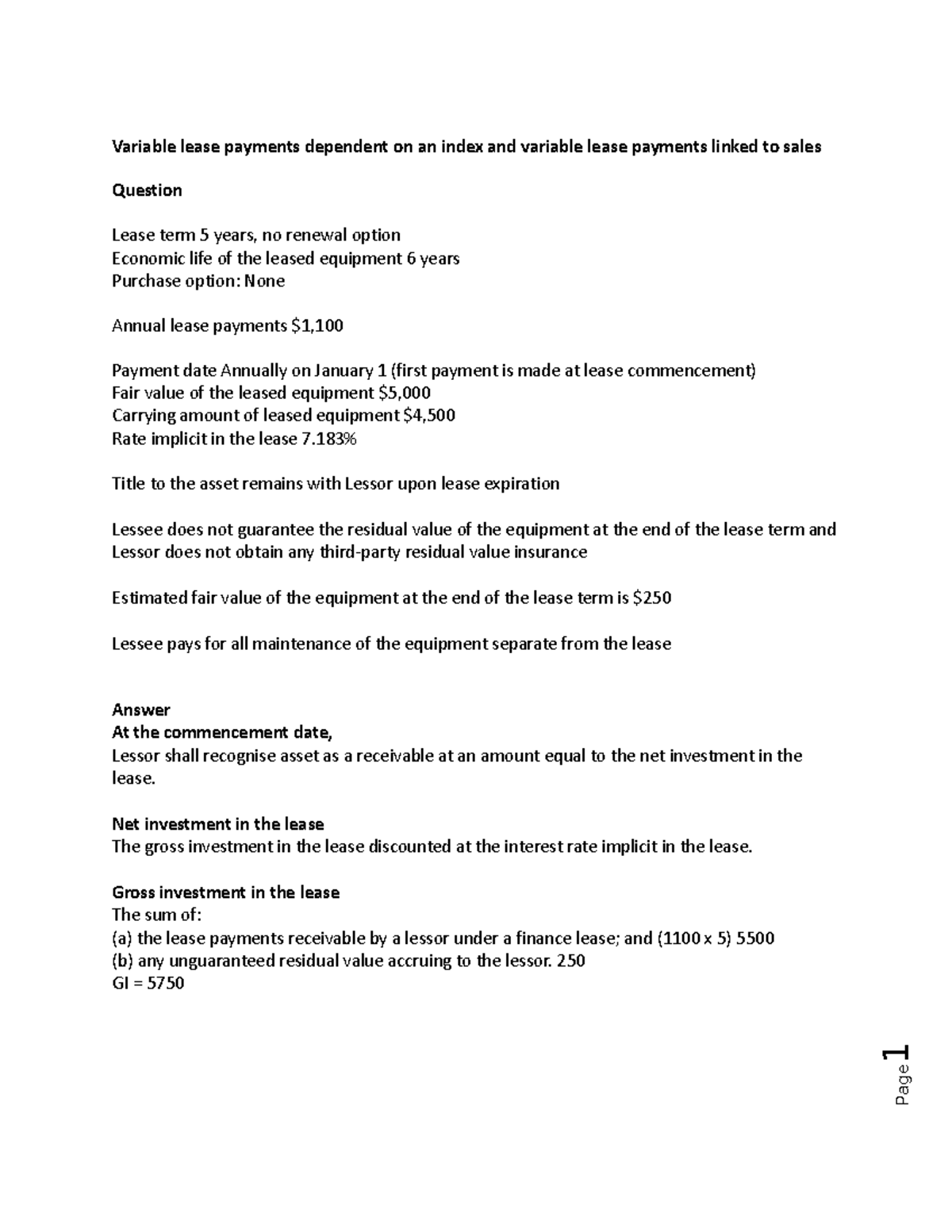 3. Lease questions Part B - Variable lease payments dependent on an ...