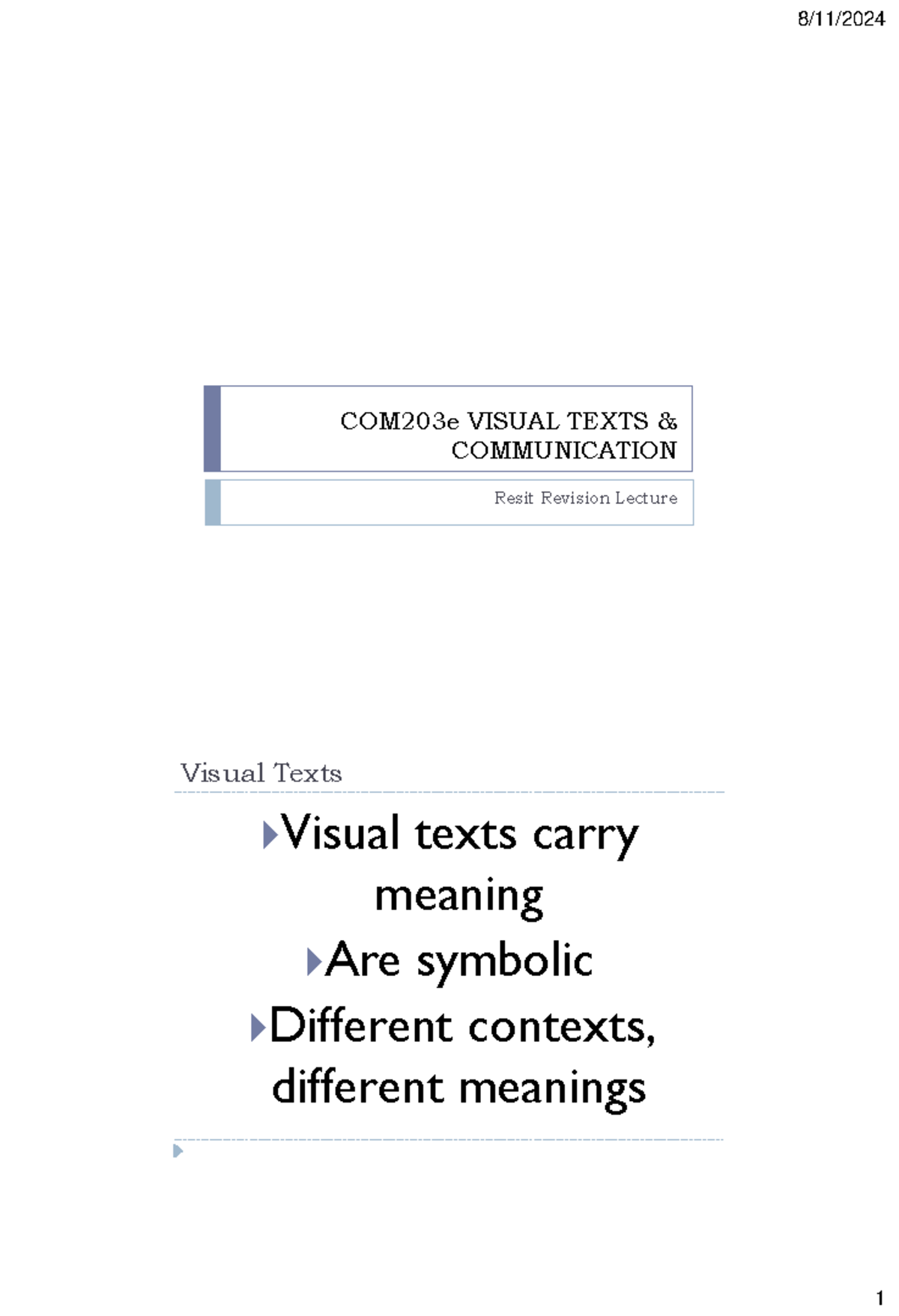 COM203 e Visual Texts & Communication Exam Revision Lecture-6 ...