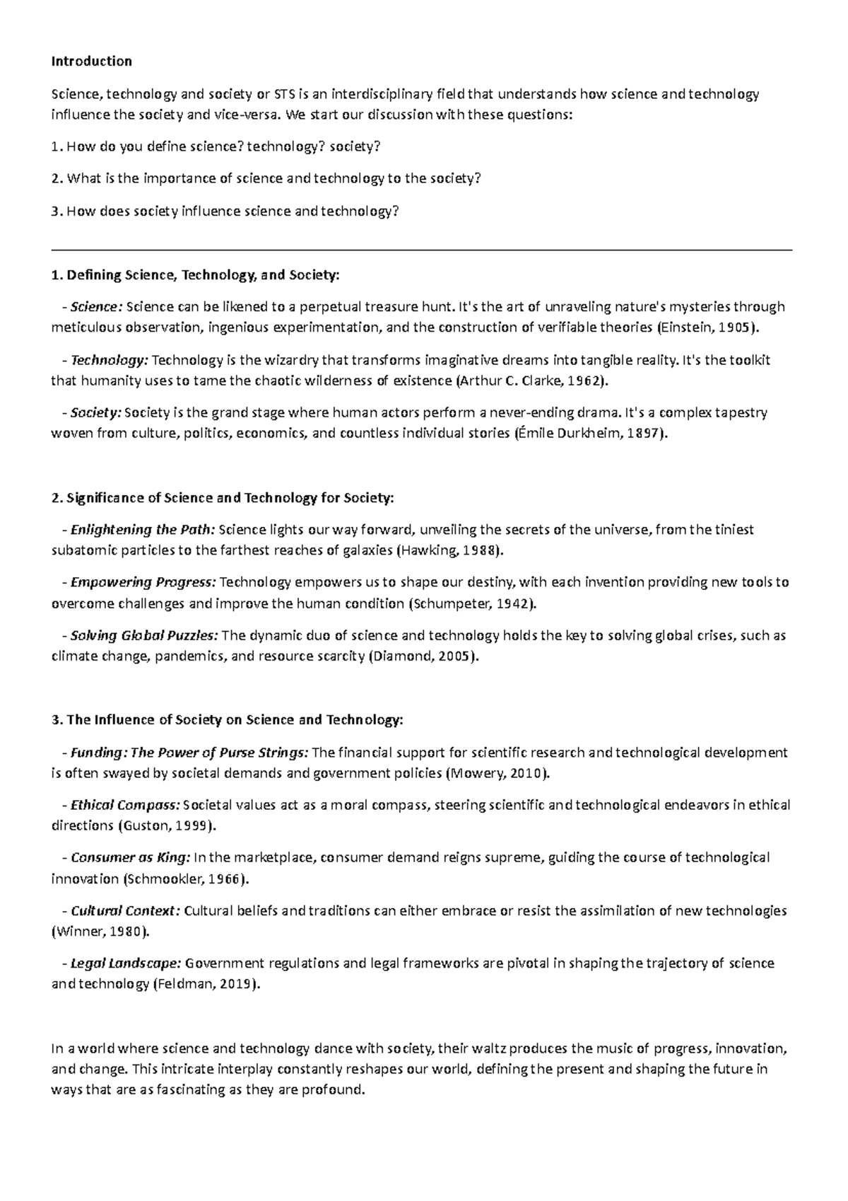 Introduction part 1 - Introduction Science, technology and society or ...