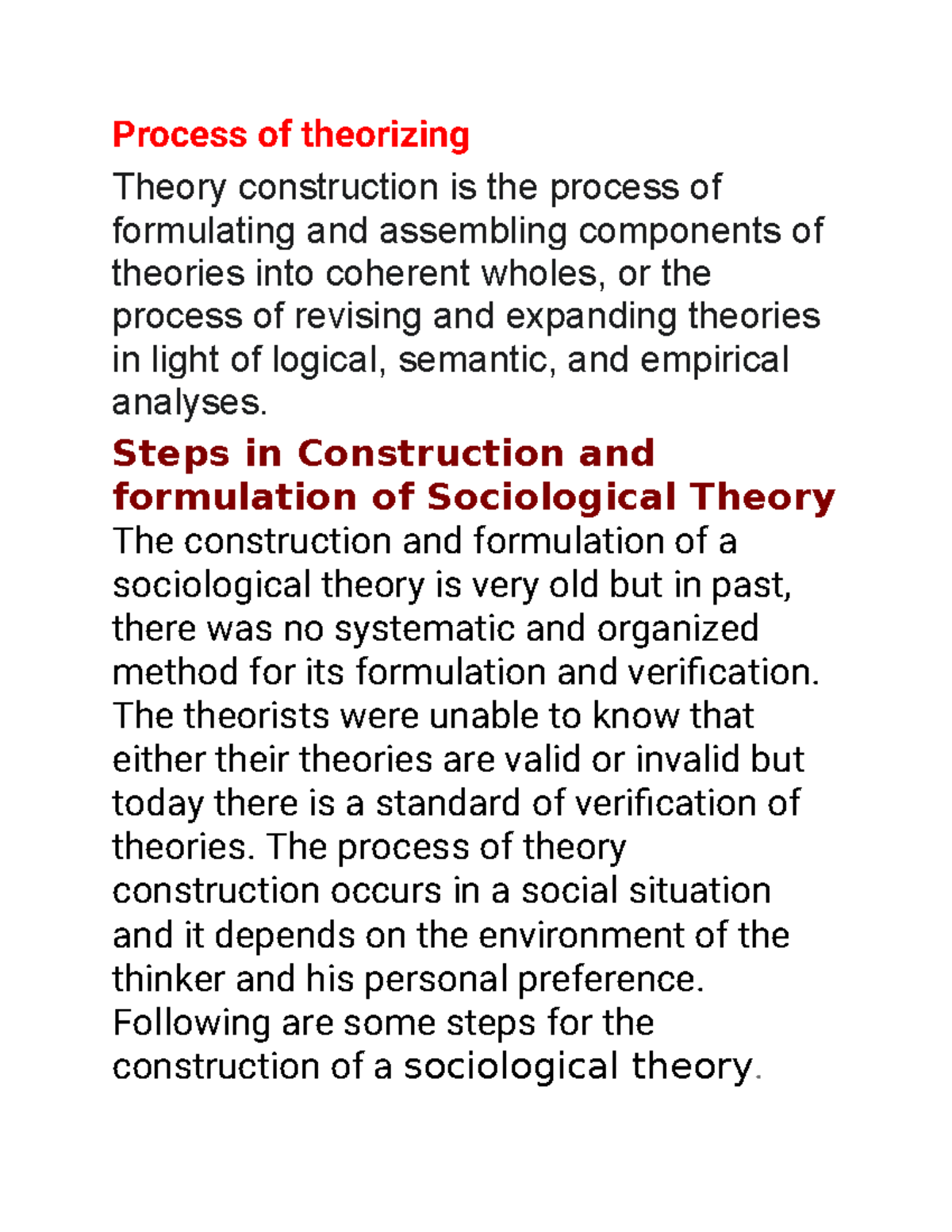 Process of theorizing - Law of Equity(Handout no. 3) - Process of theorizing Theory construction ...