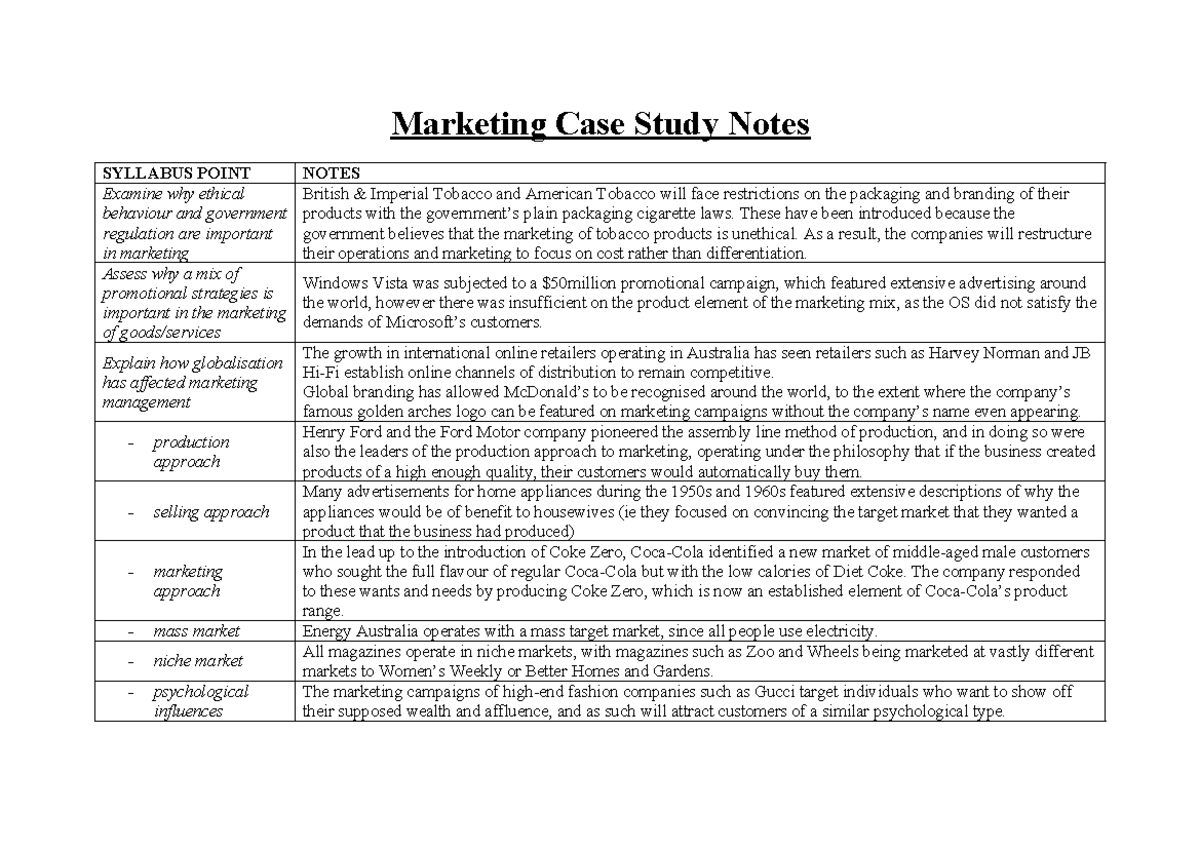 Business Studies Resources - Case Study - Marketing - Marketing Case ...