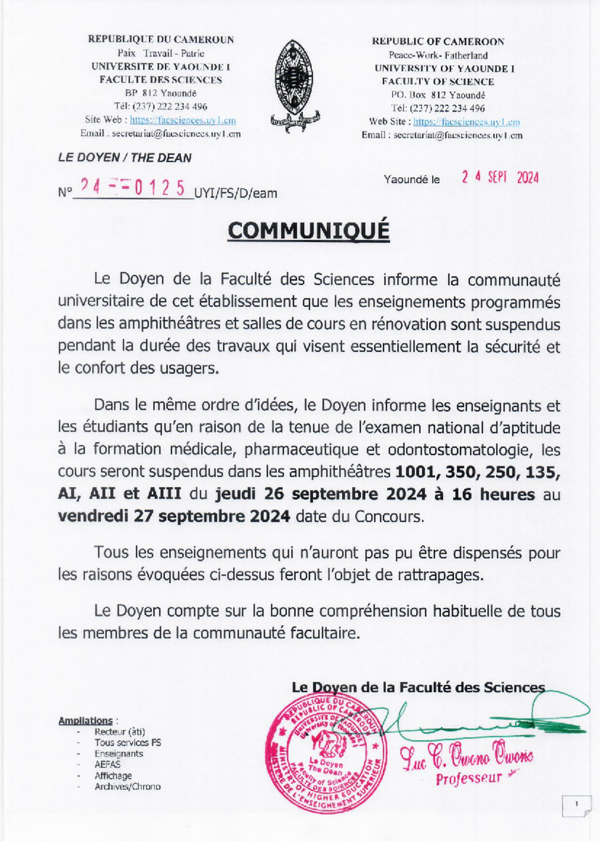 Communique - hhhh - REPUBLIQUE DU CAMEROUN REPUBLIC OF CAMEROON Paix Patrie Fatherland ...