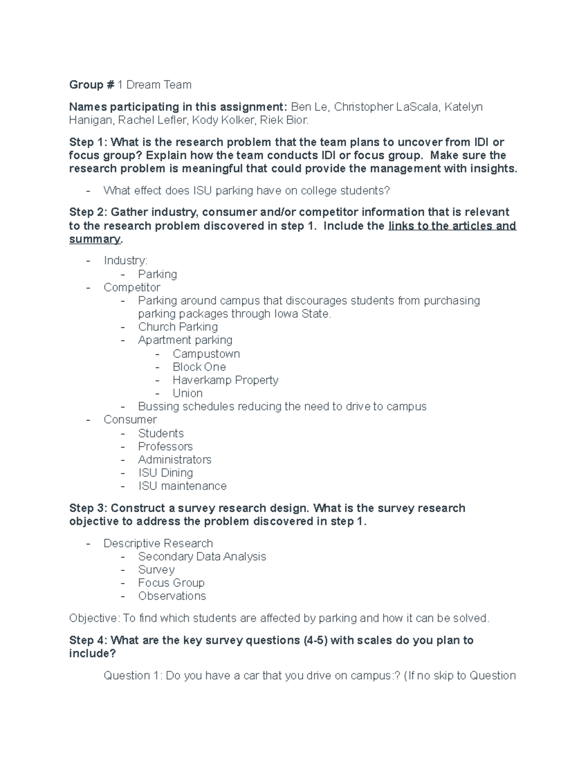 MKT 444 Group Project Outline - Group # 1 Dream Team Names ...