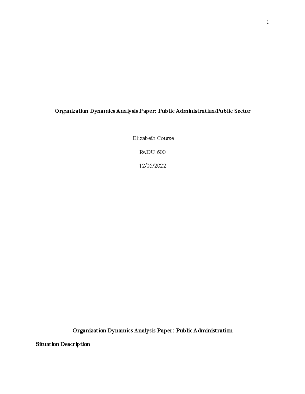 Course Organization Dymanics Analysis 1 - Organization Dynamics ...