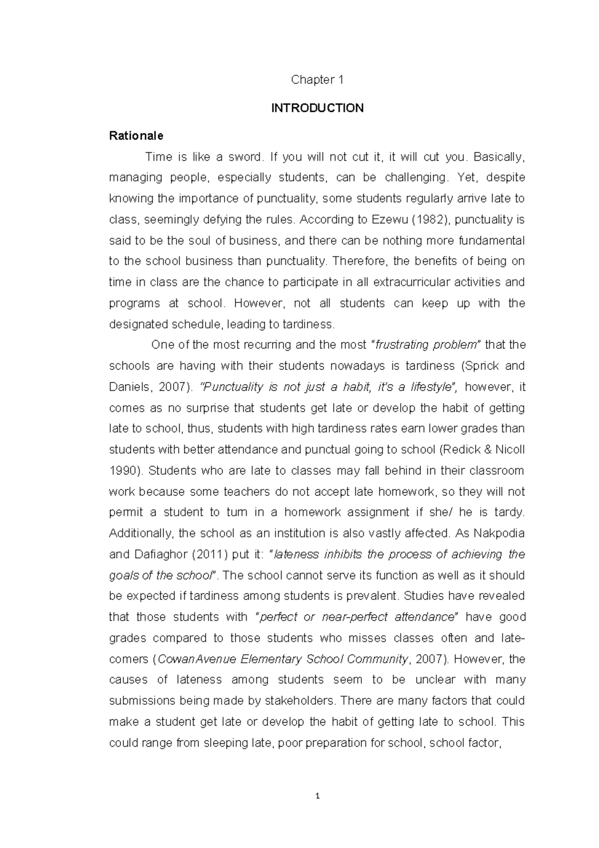 Chapter 1 kn - lecture notes - Chapter 1 INTRODUCTION Rationale Time is ...