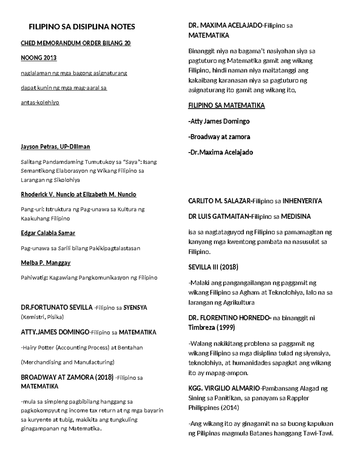 Filipino SA Disiplina Notes - FILIPINO SA DISIPLINA NOTES CHED ...