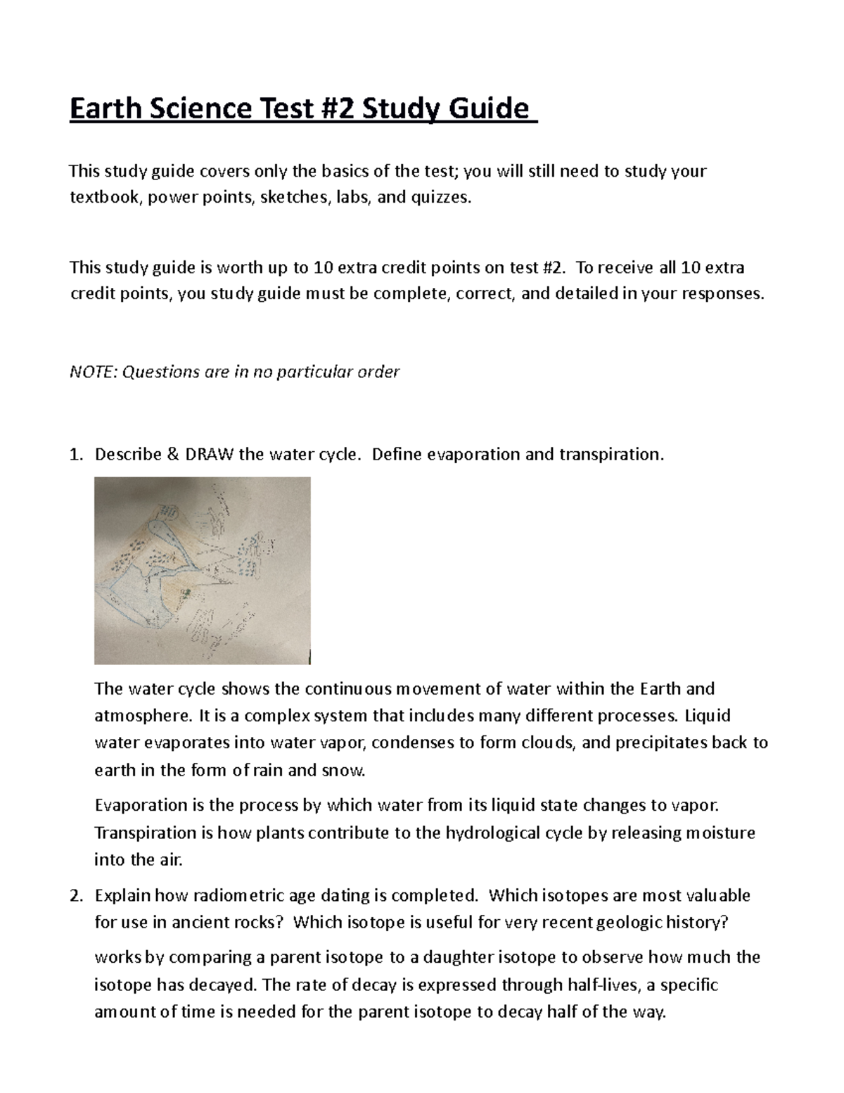 Test 2 Study Guide - Earth Science Test #2 Study Guide This study guide ...