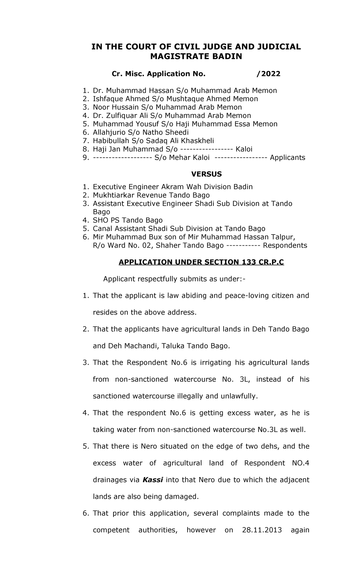 Application FOR Justice 133 CR... - IN THE COURT OF CIVIL JUDGE AND ...