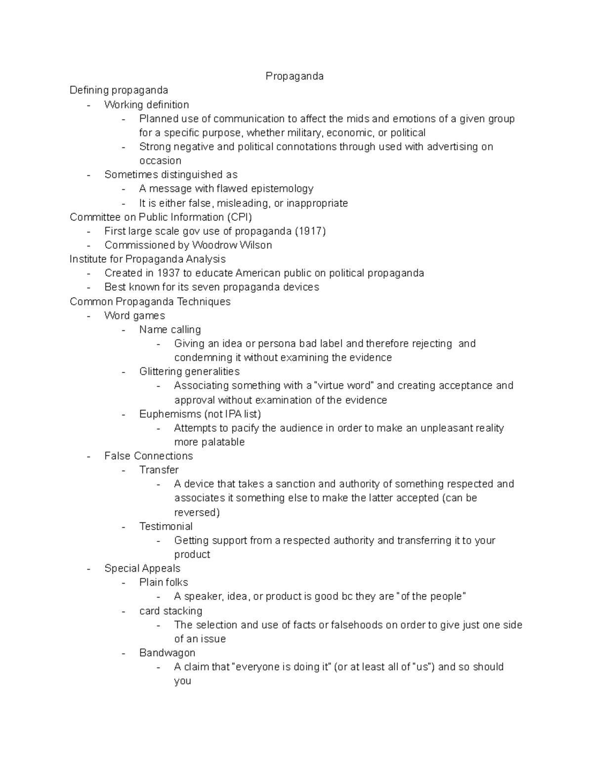 Propaganda - notes - Propaganda Defining propaganda Working definition ...