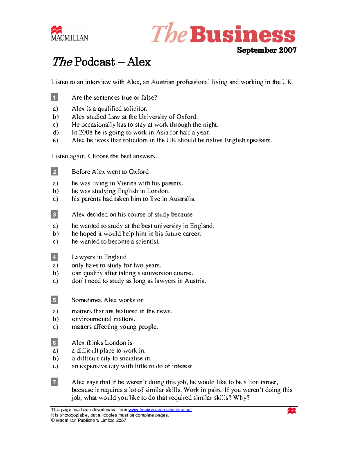 Alex-Worksheet - english Alex-Transcript for the students to learn ...