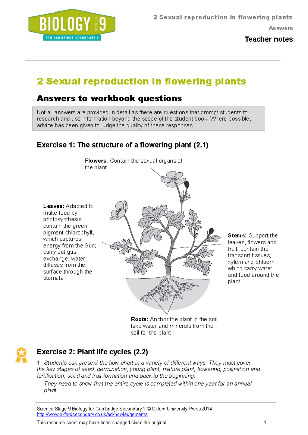 Camb tcd l9 bio ch02 Ans WBQ - 2 Sexual reproduction in flowering ...