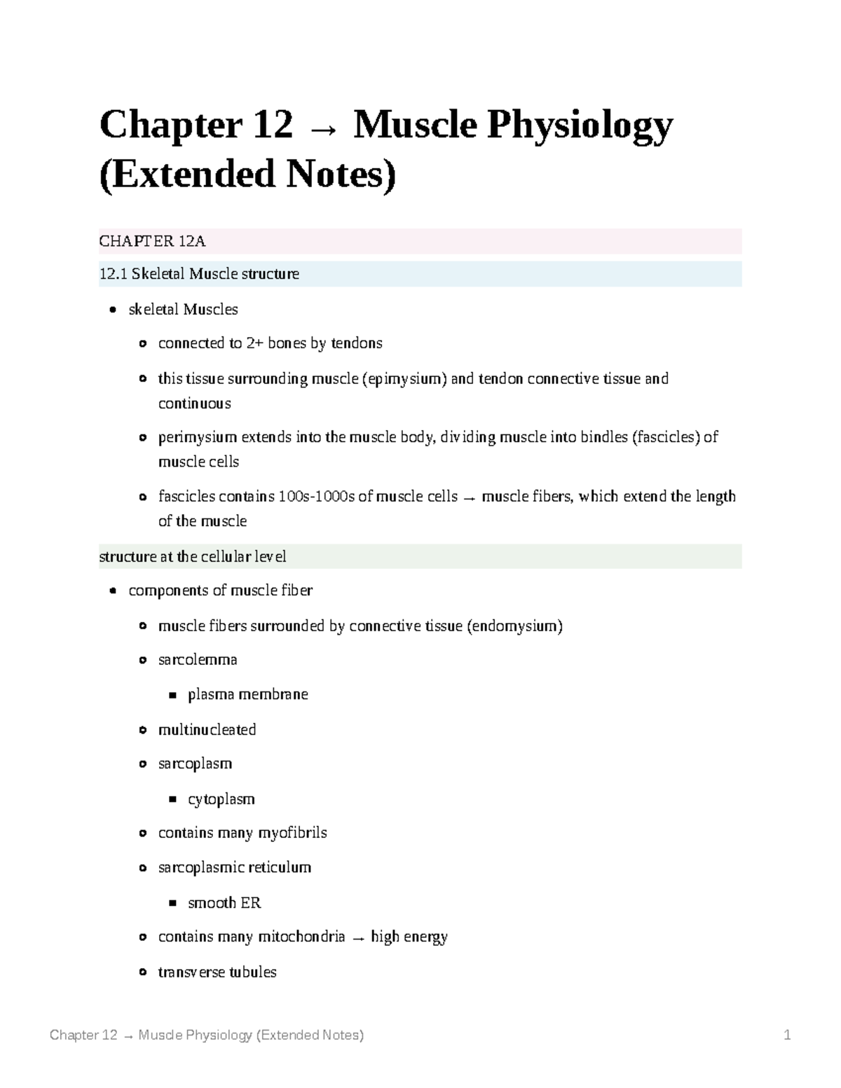 Chapter 12 Muscle Physiology (Extended Notes) - Chapter 12 → Muscle ...