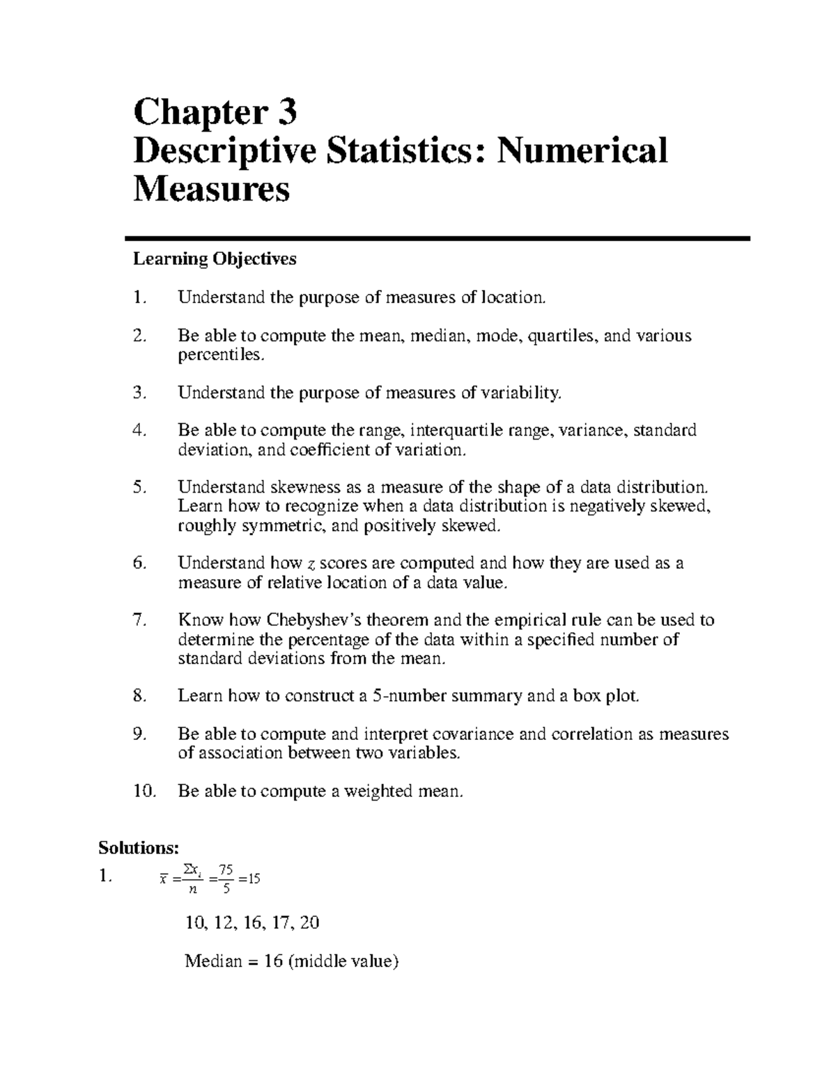 Chapter 3 Descriptive Statistics Numeric - Chapt er 3 Des criptive ...