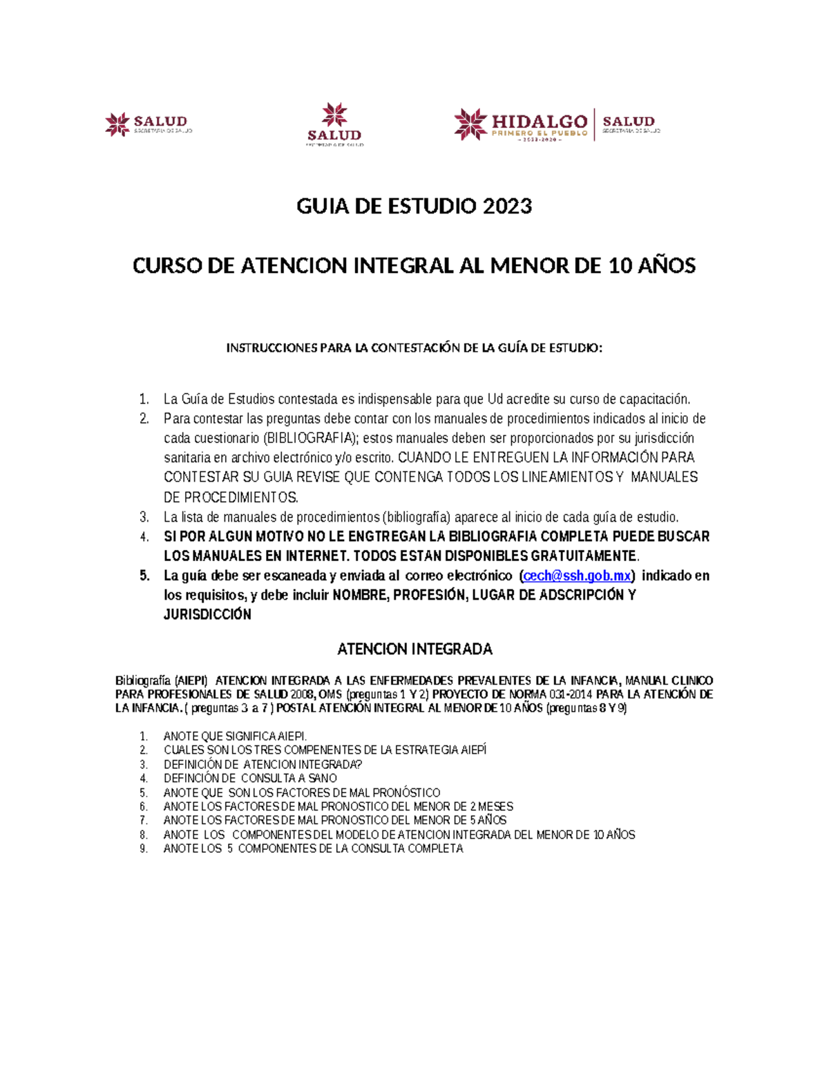 GUIA Atencion Integrada 2023 - GUIA DE ESTUDIO 2023 CURSO DE ATENCION INTEGRAL AL MENOR DE 10 ...