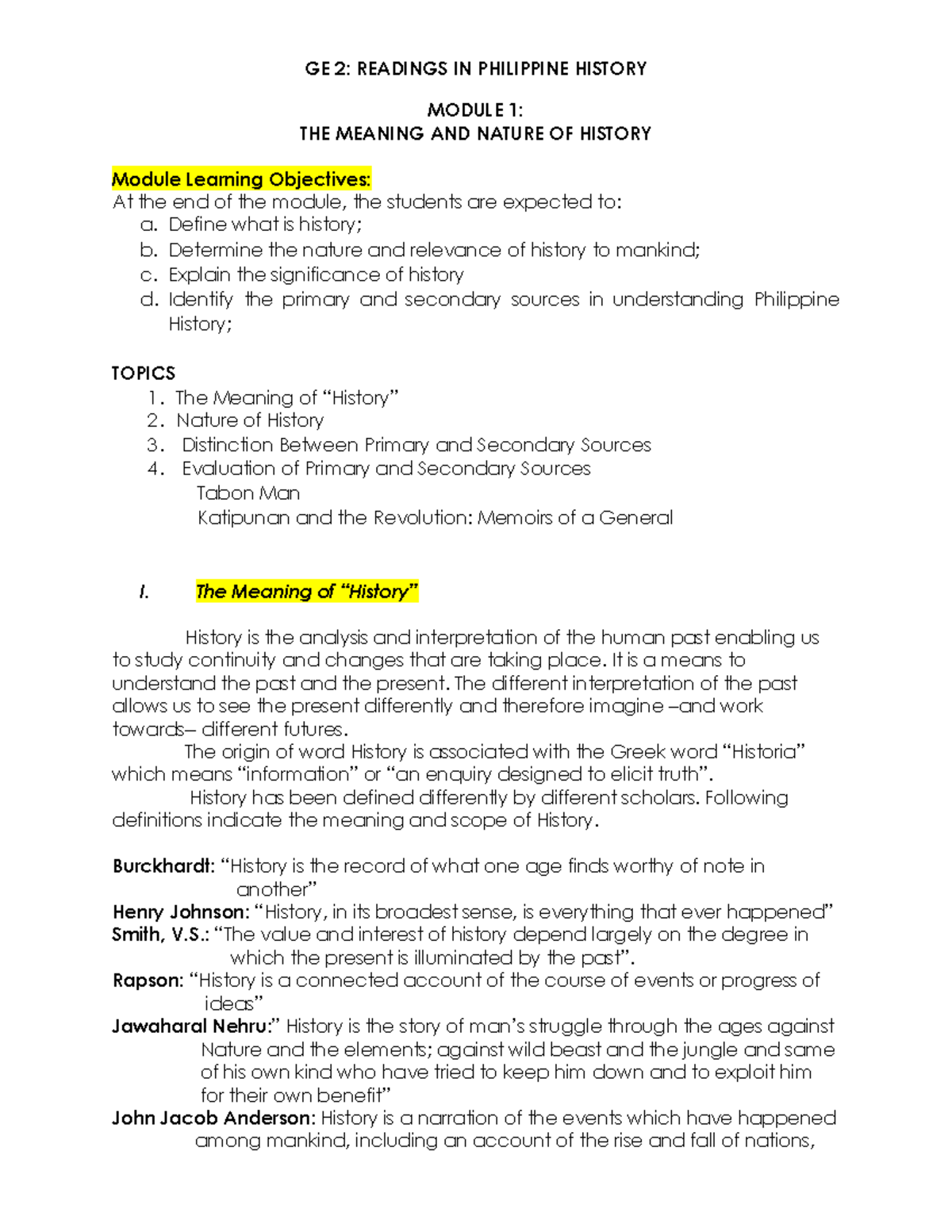 GE-2 Lesson 1-The-Meaning-and-Relevance-of-History - GE 2: READINGS IN PHILIPPINE HISTORY MODULE ...