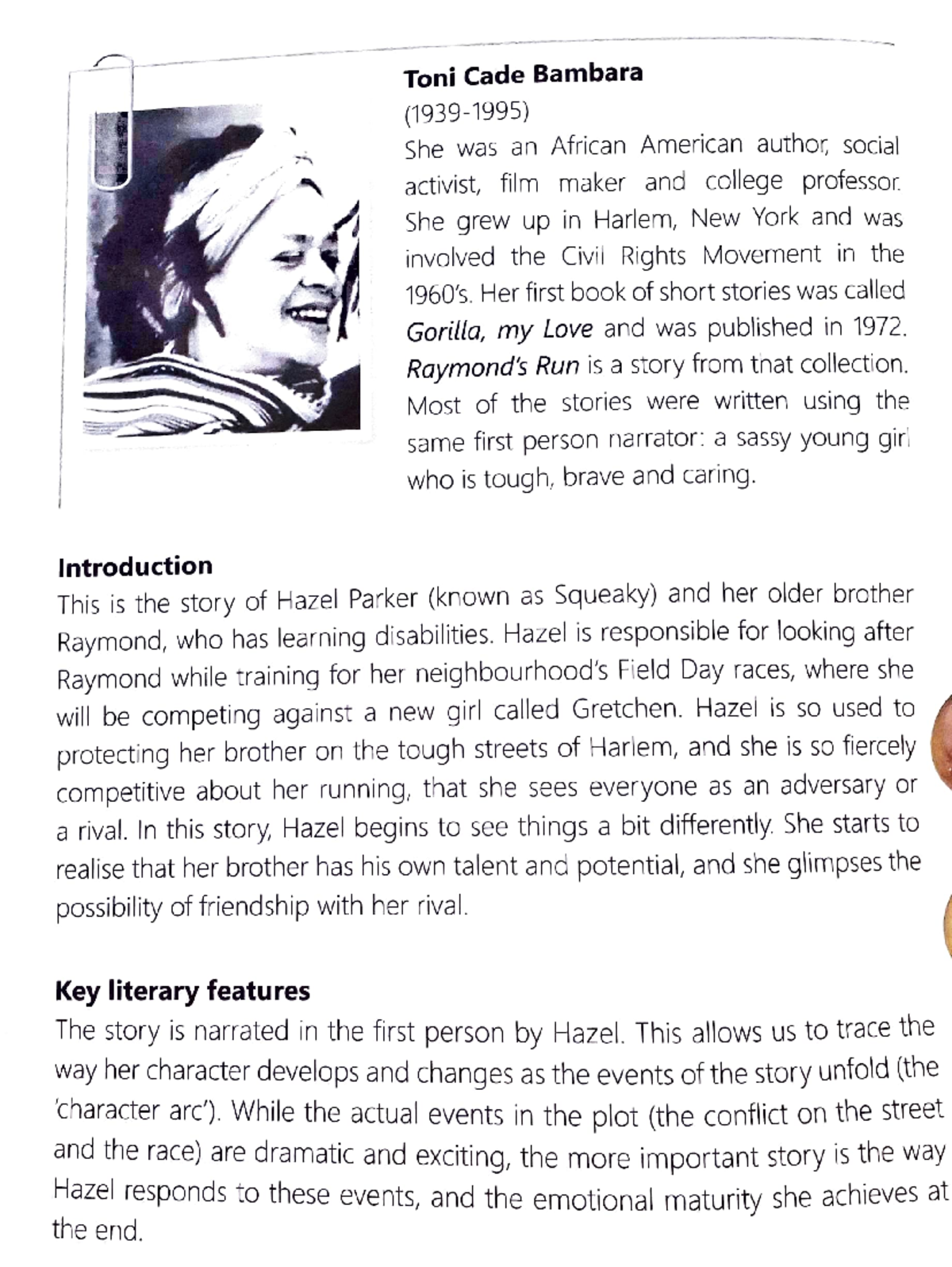 Raymond's run - None - Toni Cade Bambara She was an African American ...