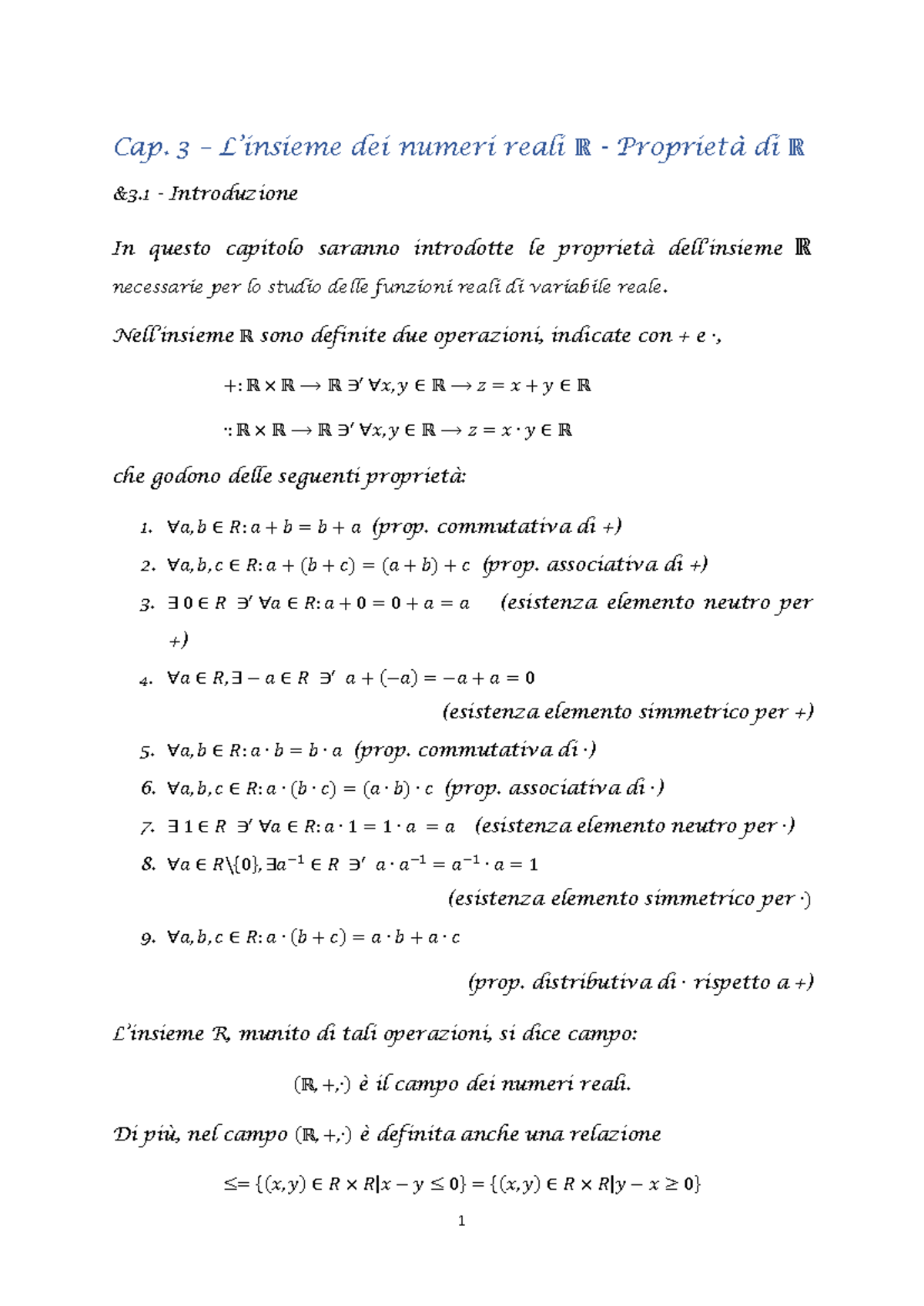 Dispensa 3A - L'insieme R - Cap. 3 – L’insieme dei numeri reali ℝ ...