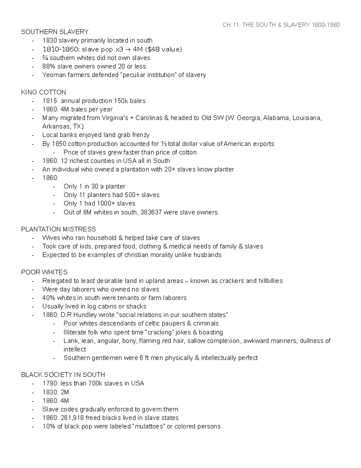 Ch 11 The South Slavery 1800-1860 - SOUTHERN SLAVERY 1830 slavery ...