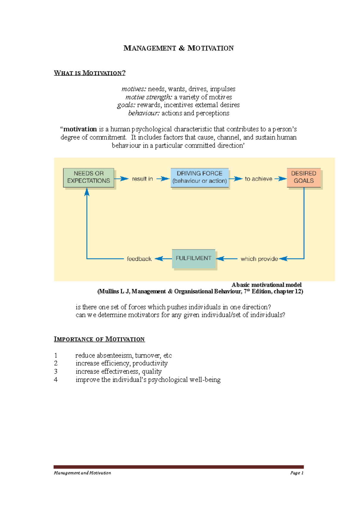 Motivation - complete notes - MANAGEMENT & MOTIVATION WHAT IS ...