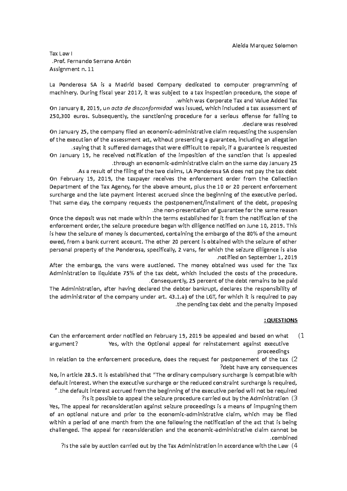 Assignment 11 - Aleida Marquez Solomon Tax Law I . Prof. Fernando ...