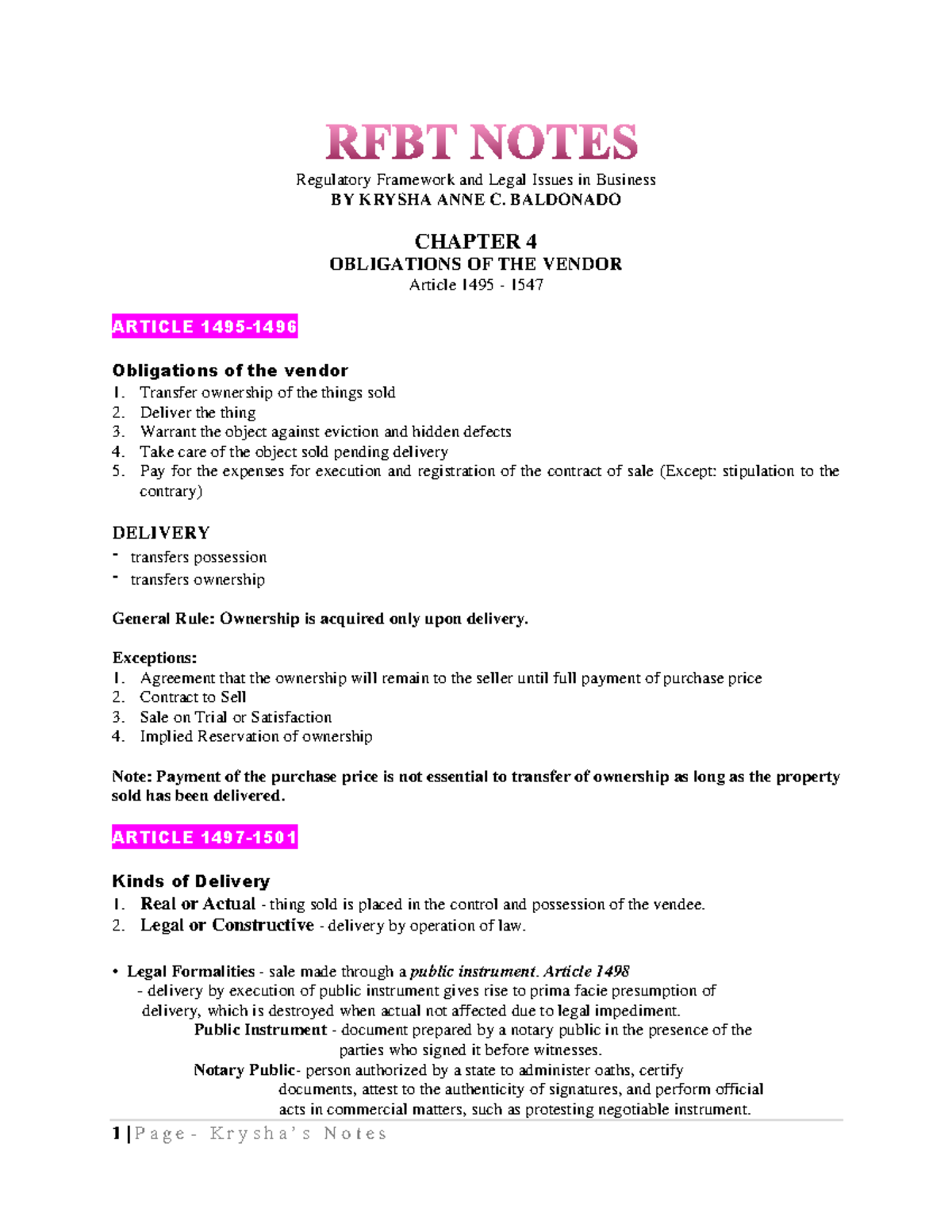 RFBT- Chapter-4-Krysha’s Notes - Regulatory Framework and Legal Issues ...