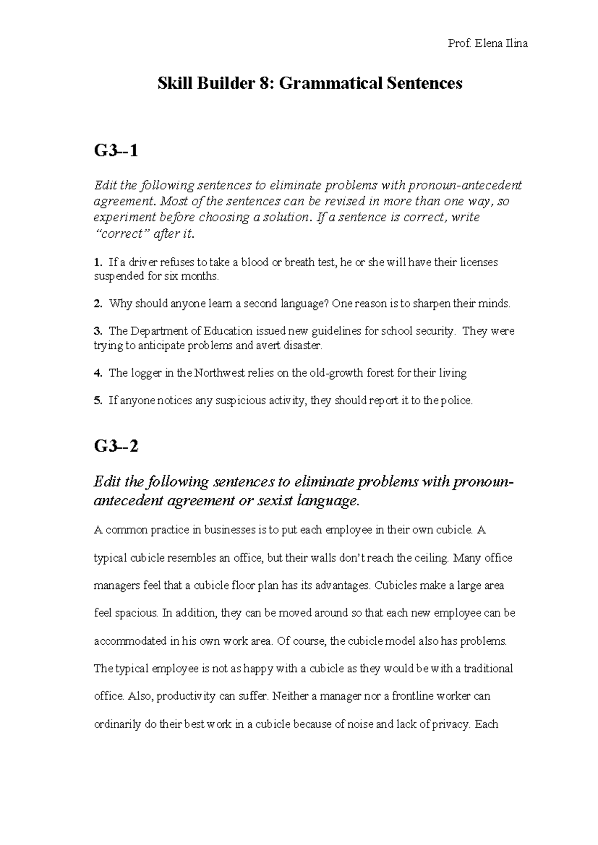 Skill Builder 8 GS - Prof. Elena Ilina Skill Builder 8: Grammatical ...