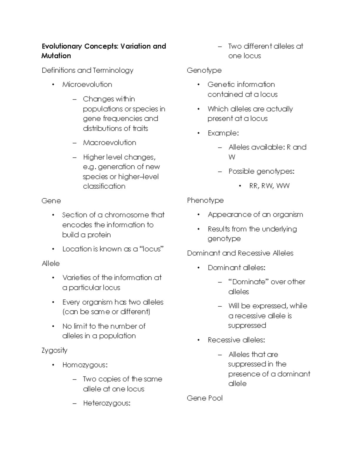 Evolutionary Concepts - generation of new species or higher–level classification Gene - Section ...