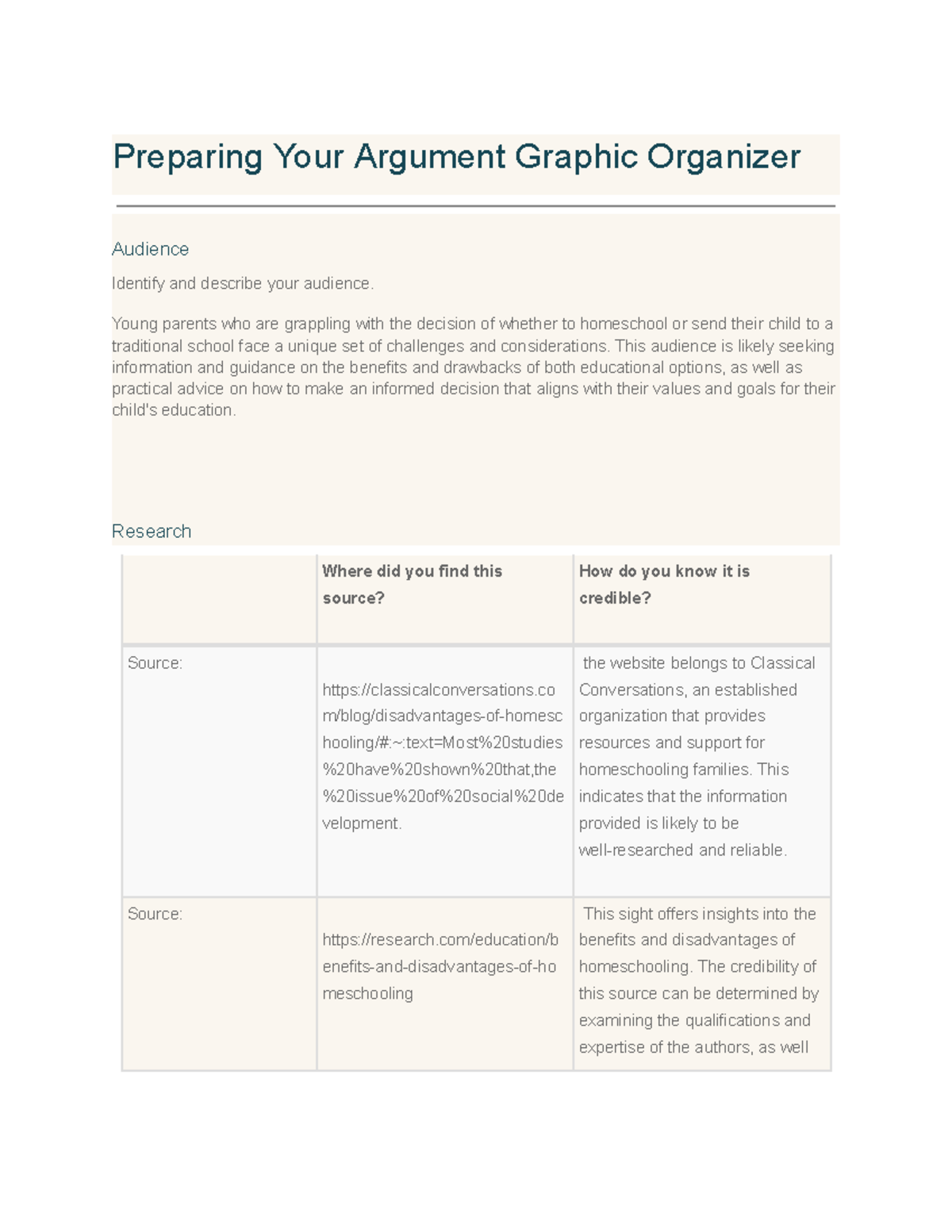 assingment 4 number - Preparing Your Argument Graphic Organizer ...