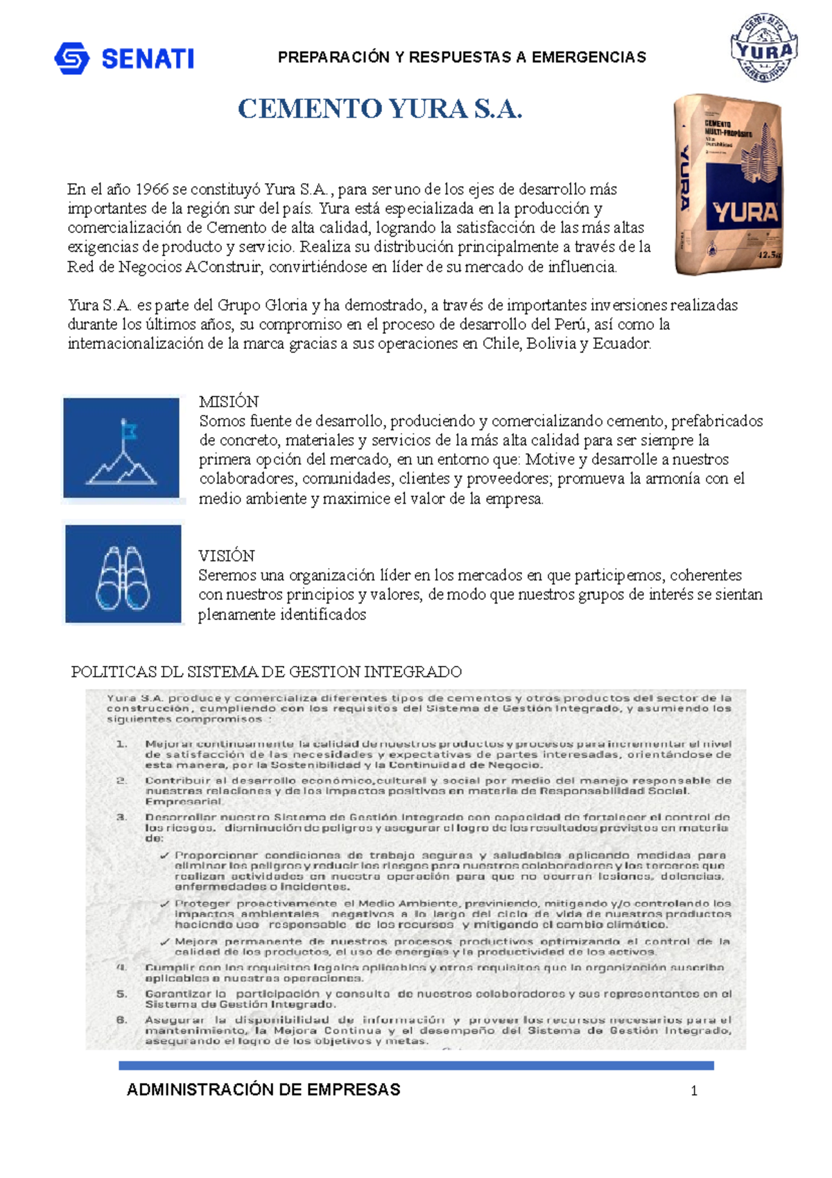 Cemento YURA - sesssssssss - CEMENTO YURA S. En el año 1966 se constituyó Yura S., para ser uno ...