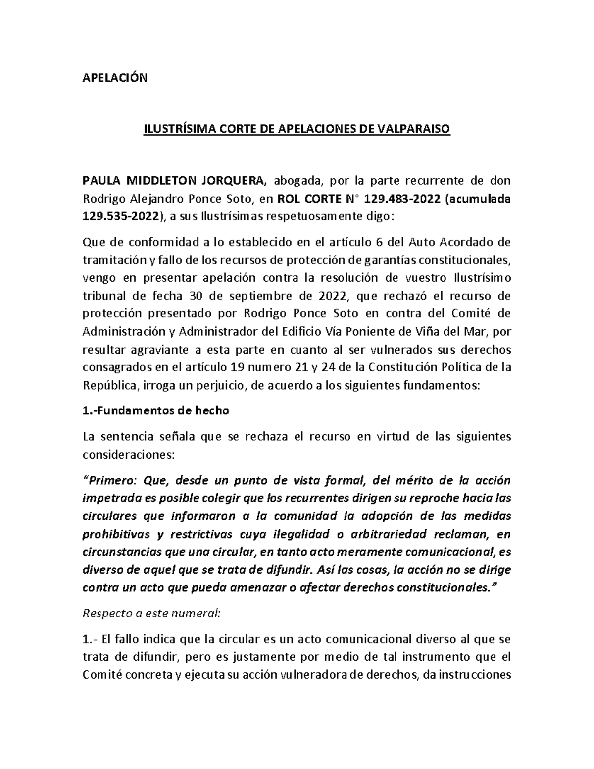 1.- Folio Apelacion- Copropiedad - APELACIÓN ILUSTRÍSIMA CORTE DE ...