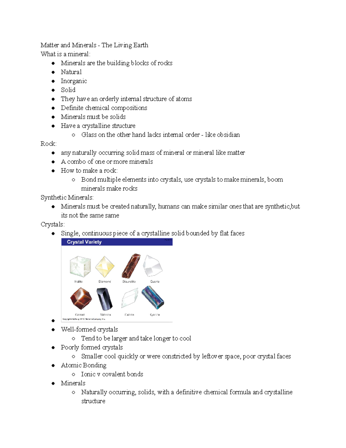 Matter and Minerals - Lecture notes 13 - Matter and Minerals - The ...