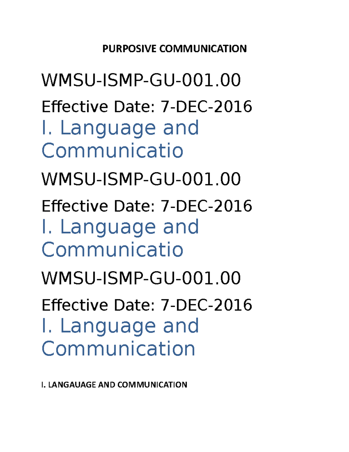 Purposive Communication 1 Purposive Communication Wmsu Ismp Gu 001 Effective Date 7 Dec I