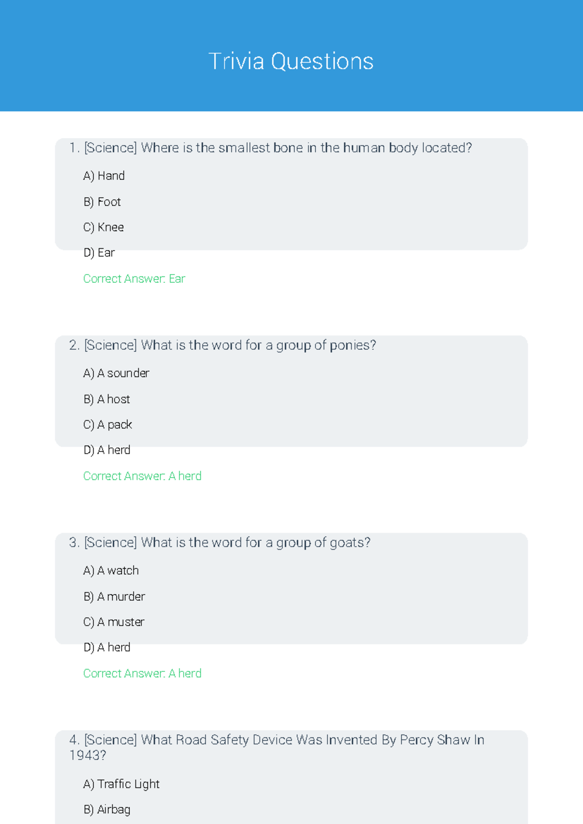 Trivia questions 2 - document - Trivia Questions 1. [Science] Where is ...