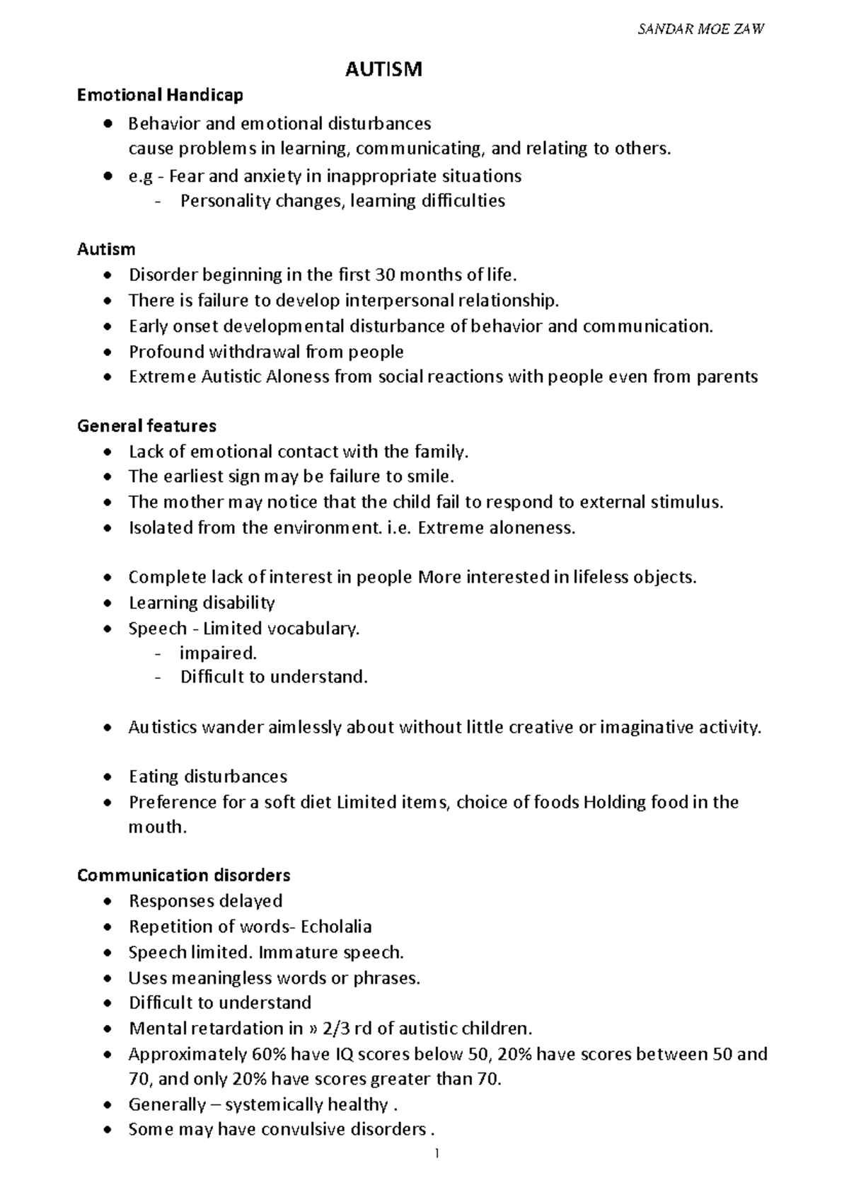 Autism - Final BDS Paediatric Dentistry Lecture Notes on Handicapped ...