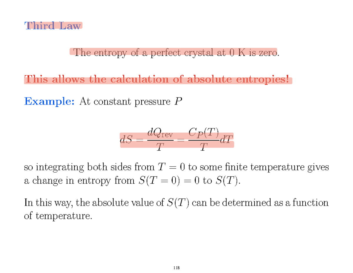 Lecture-13 - Lecture-13 - Third Law The entropy of a perfect crystal at ...