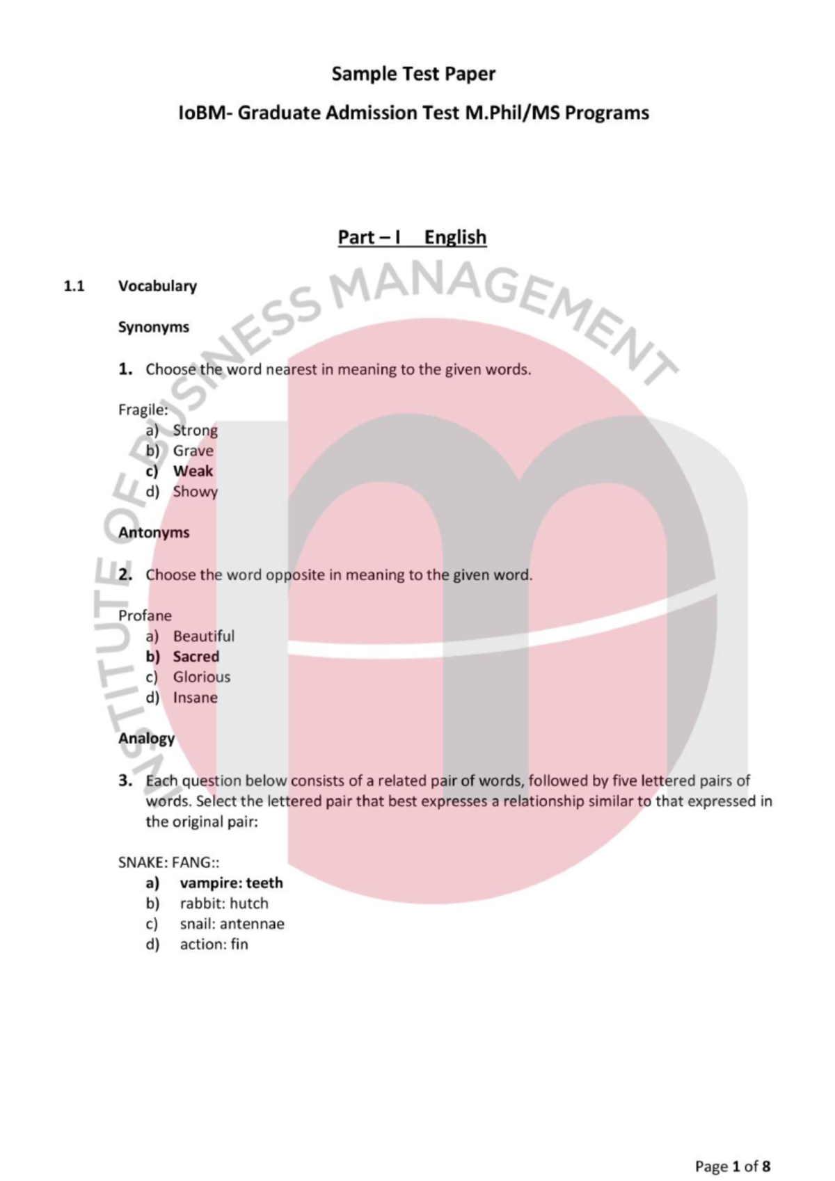 MS MPhil Sample Paper compressed - Sample Test Paper Graduate Admission ...