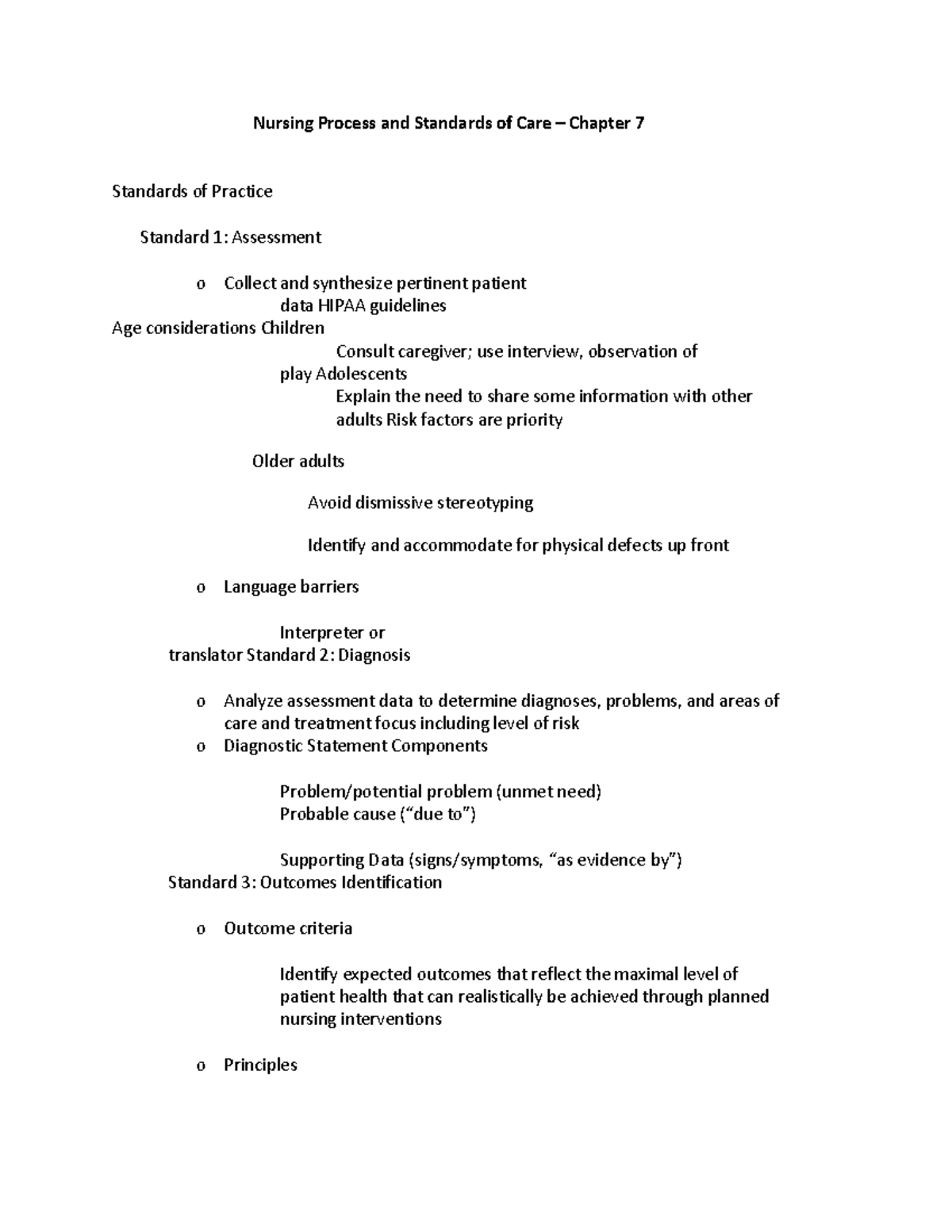 Nursing Process and Standards of Care - Studocu