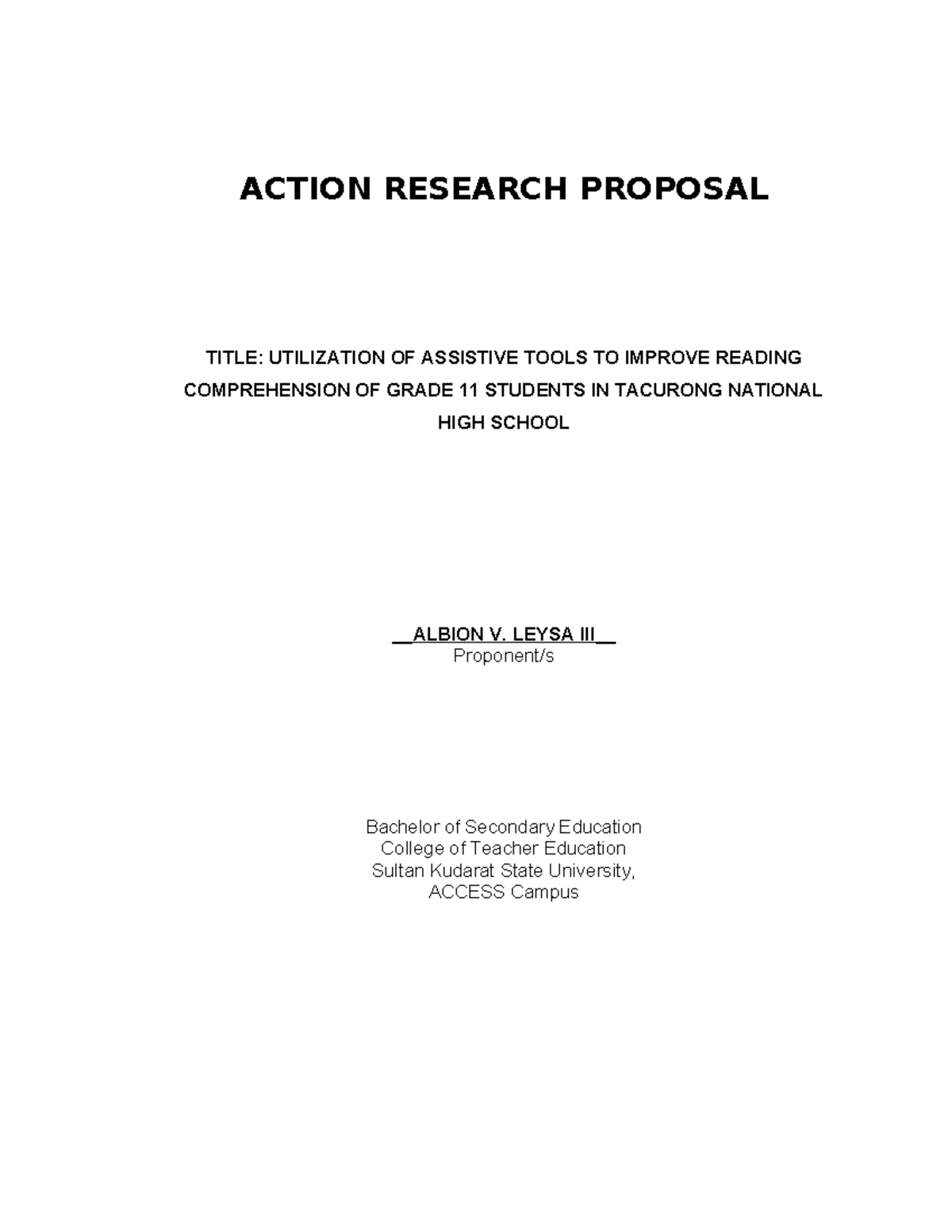 Action Research Assistive tools - ACTION RESEARCH PROPOSAL TITLE ...