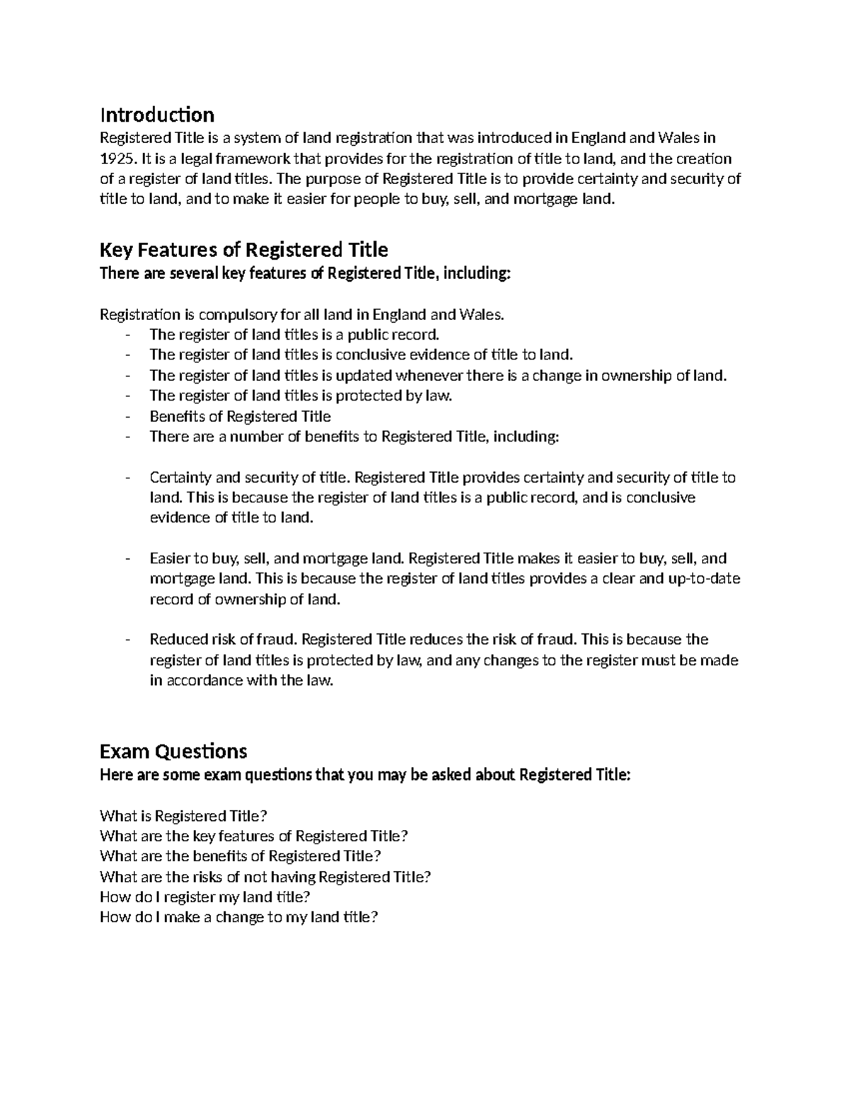 Registered Title - revision - Introduction Registered Title is a system ...