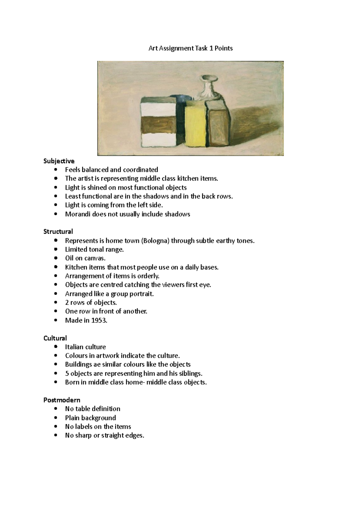 Art Assignment Task 1 Points - Art Assignment Task 1 Points Subjective ...