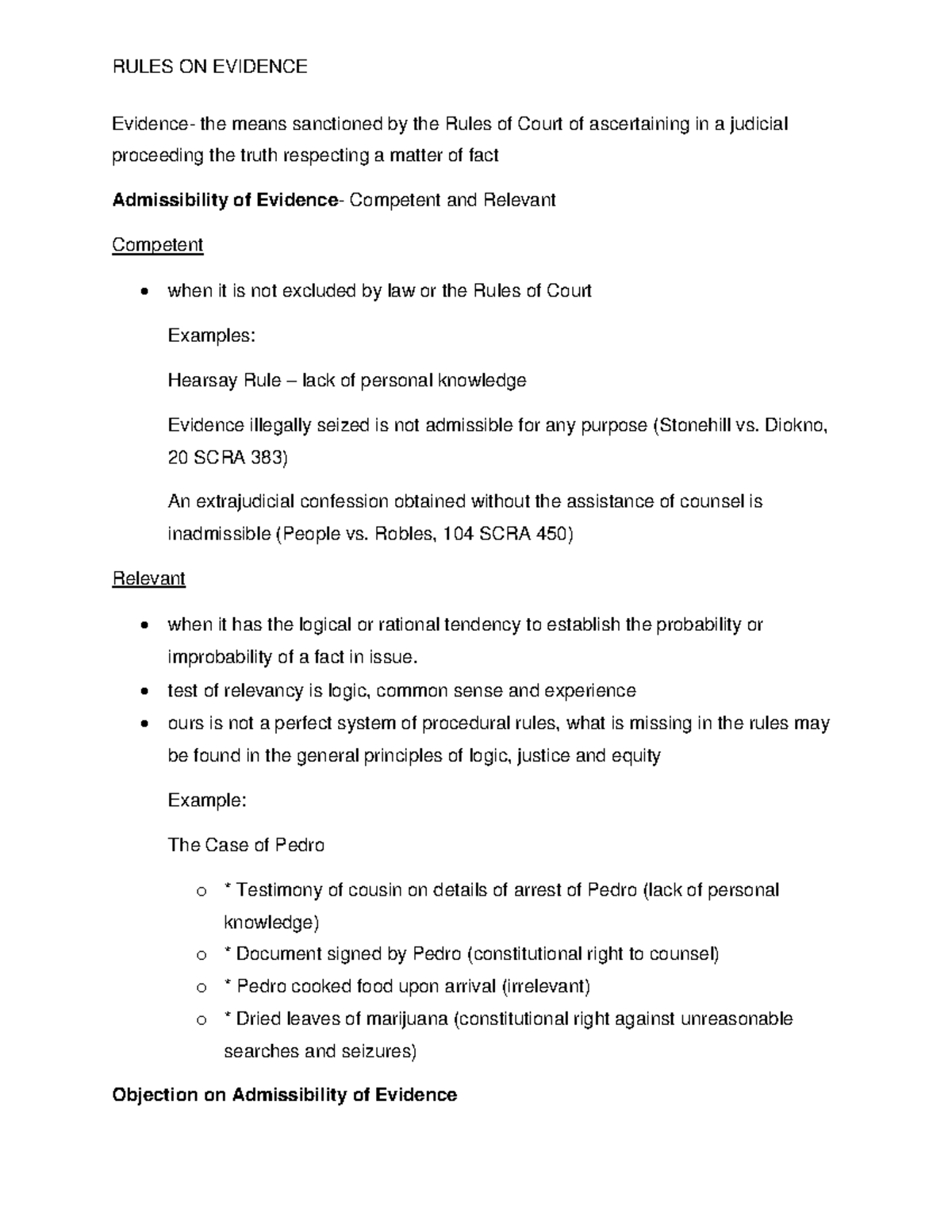 Rules on Evidence - Philippine Criminal Justice System - La Salle ...