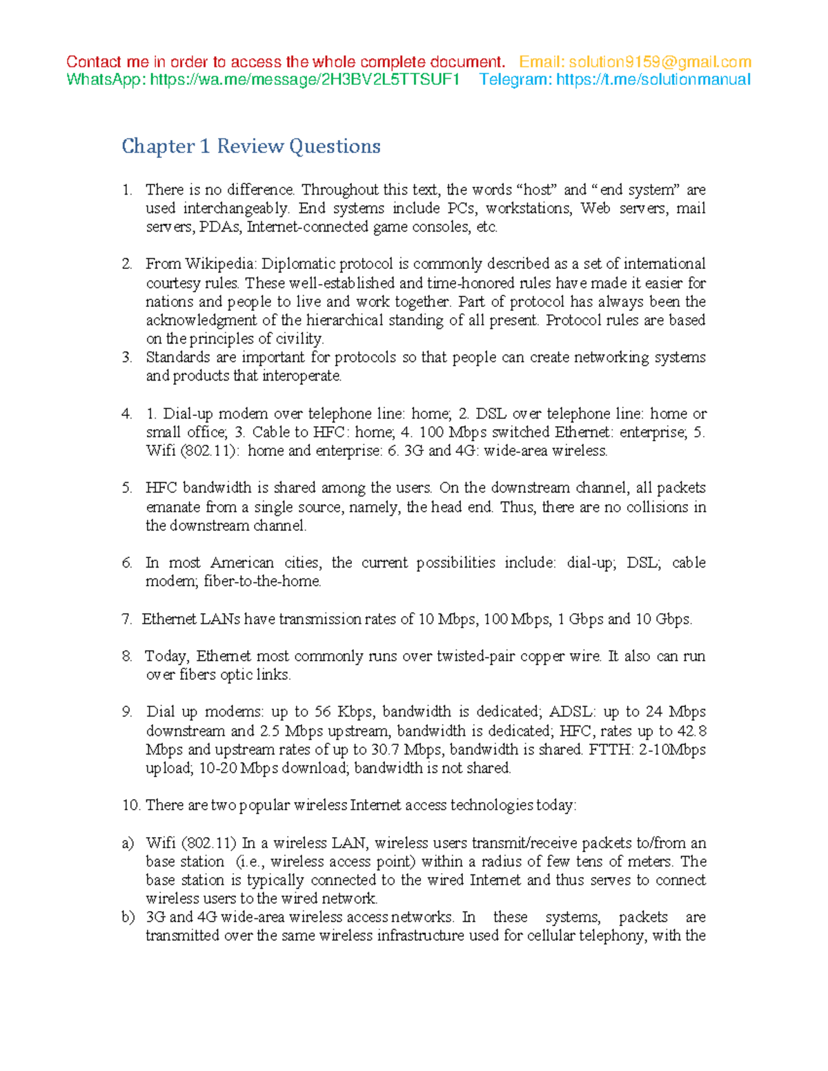 Solution Manual for Computer Networking 7th edition by James Kurose and Keith Ross - Chapter 1 ...