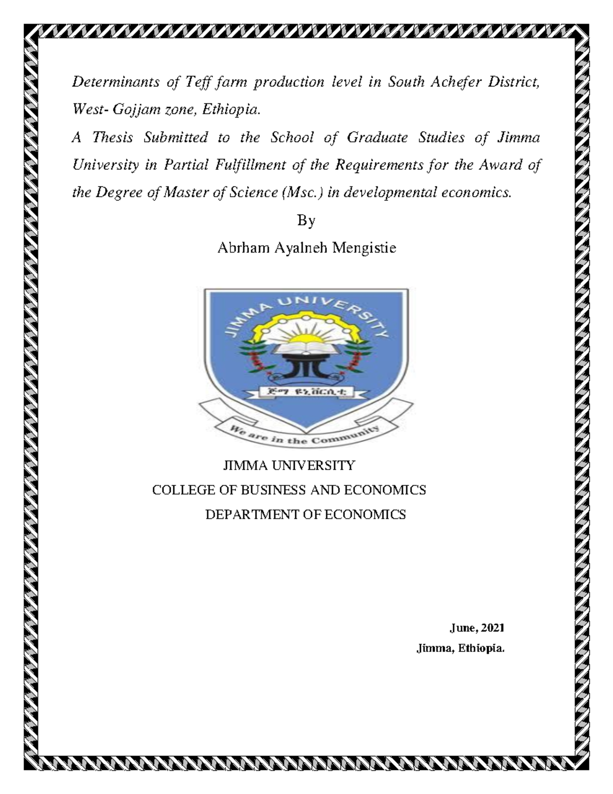 economics books - Determinants of Teff farm production level in South ...