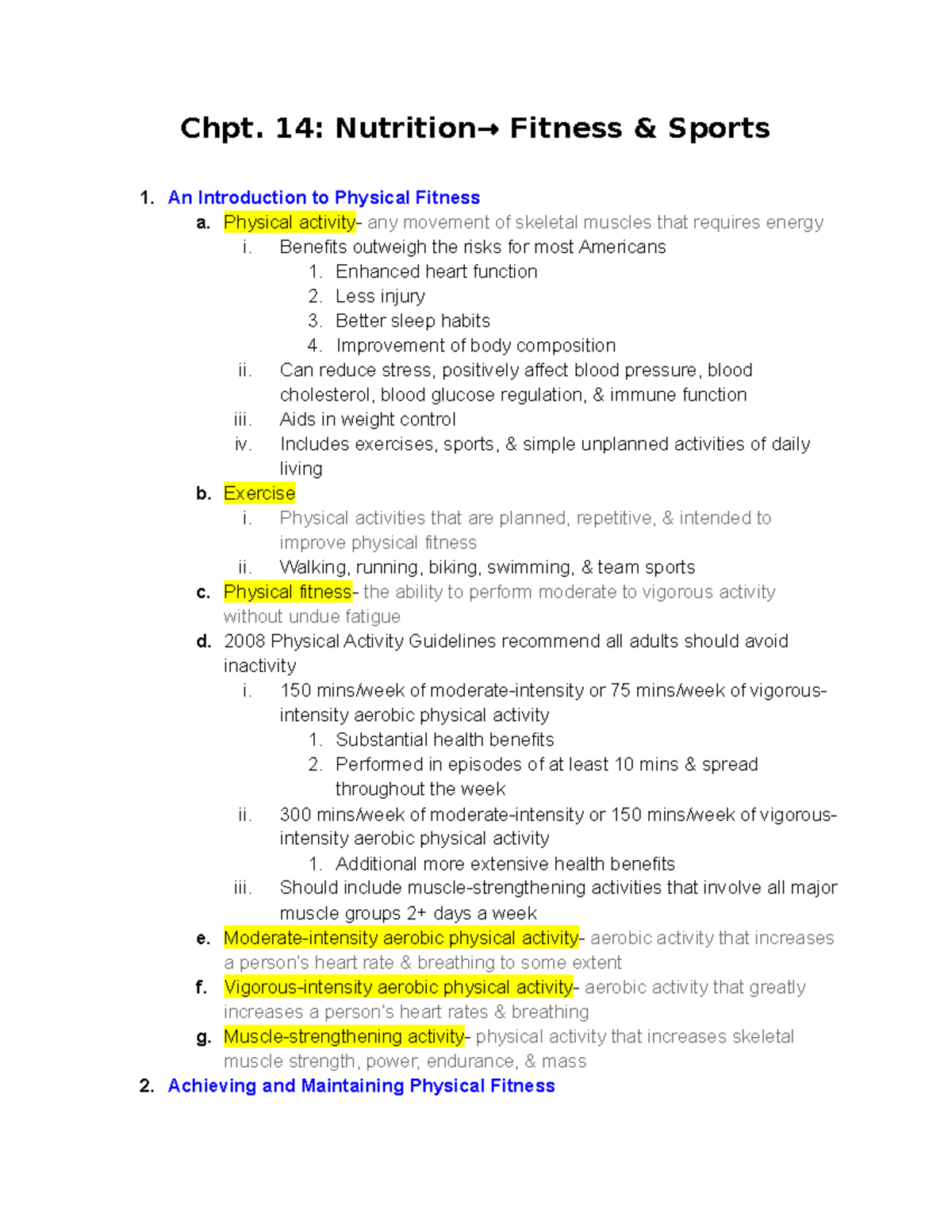 KNH 102 Notes -3 - Chpt. 14: Nutrition→ Fitness & Sports 1. An ...