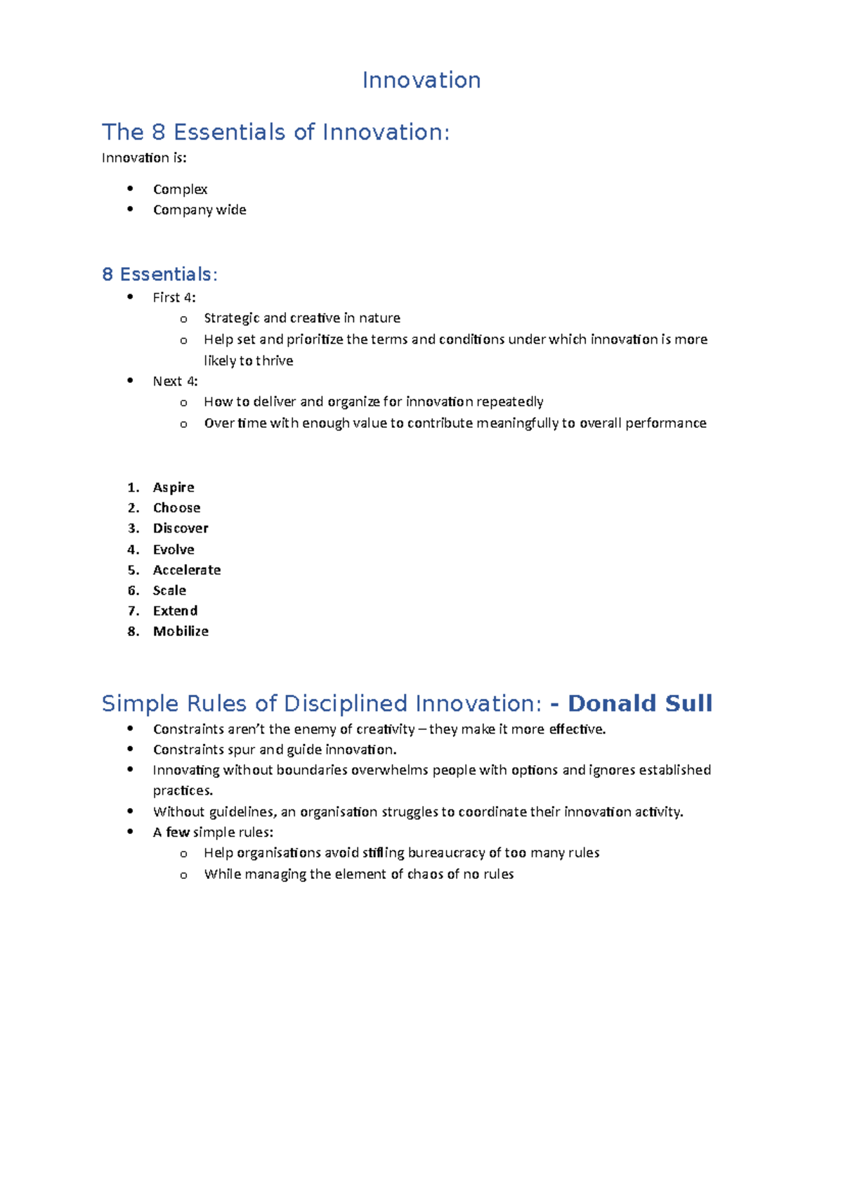 Innovation Notes - Innovation The 8 Essentials of Innovation ...