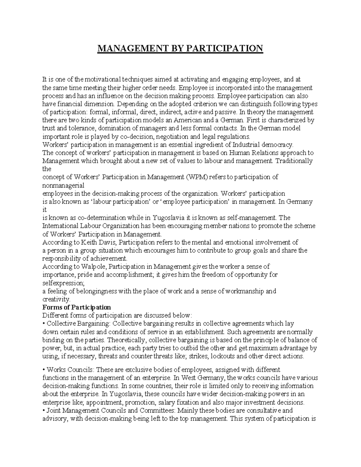Management BY Participation-6 - MANAGEMENT BY PARTICIPATION It is one ...